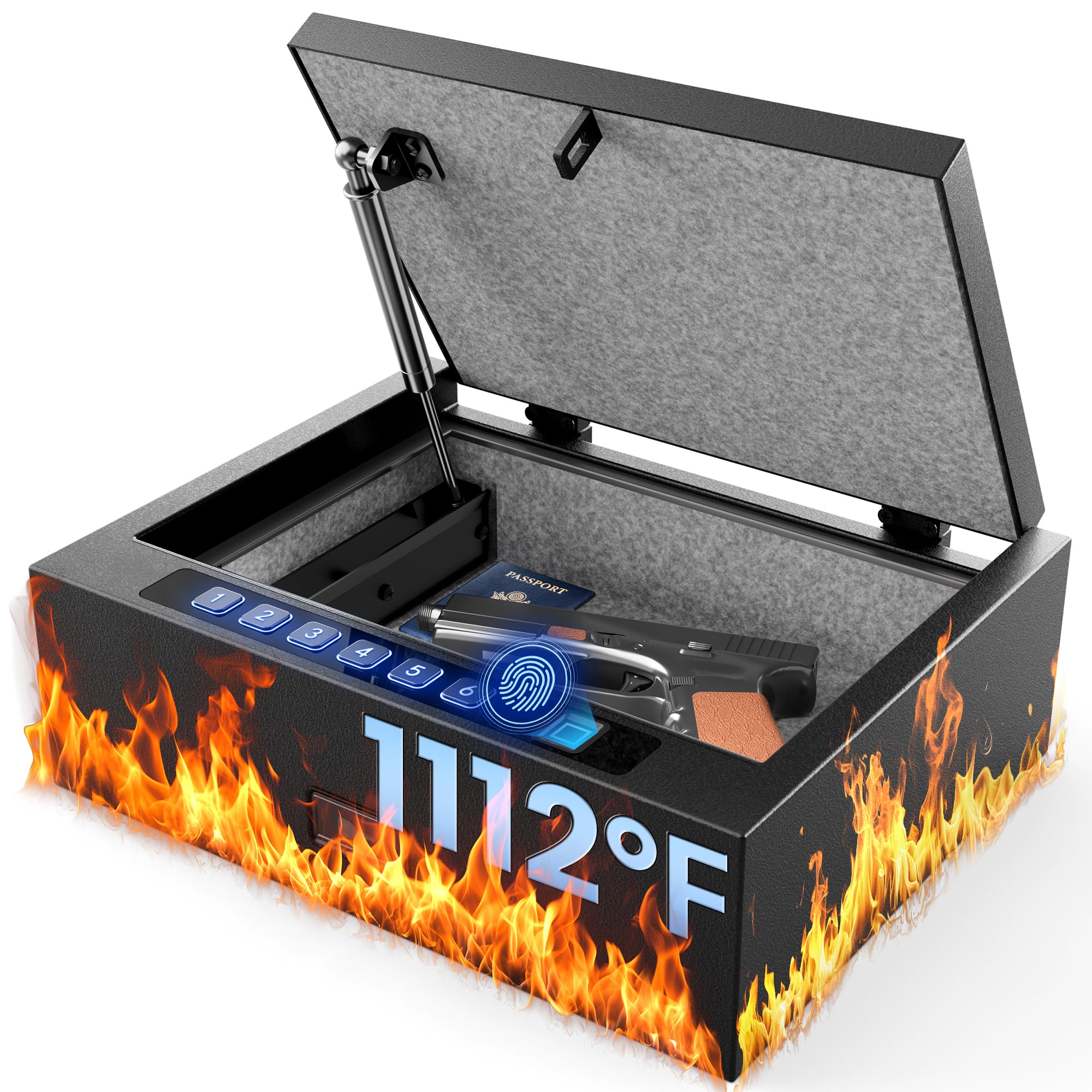 16.5LB Fireproof Biometric Gun Safe for Handgun, Quick Access Heavy ...