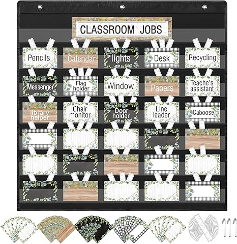 Amazon.com: Class Jobs Pocket Chart Classroom Pocket Holder Daily ...