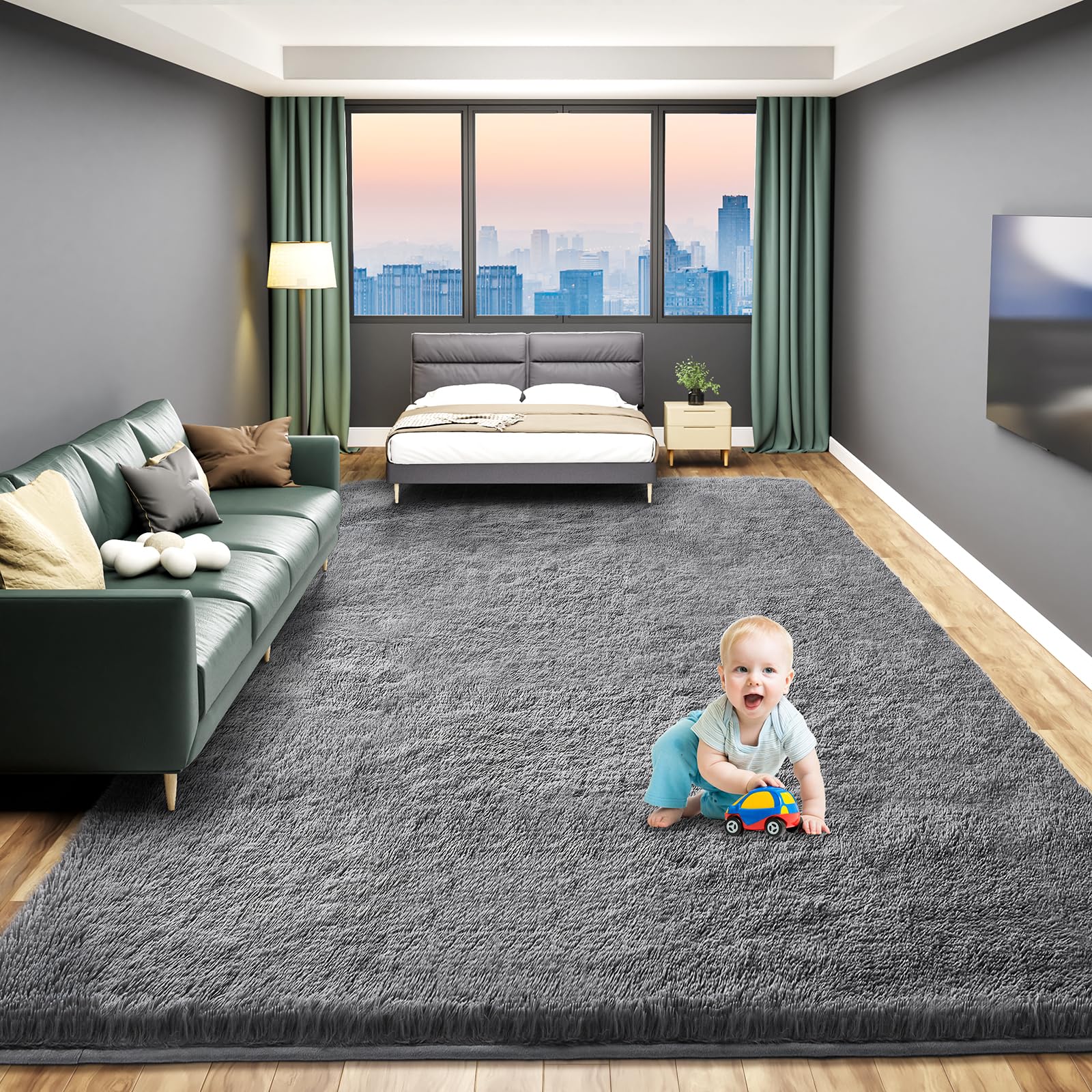 Fluffy Soft Rug for Living Room, 9X12 Indoor Modern Area Rugs Fluffy ...