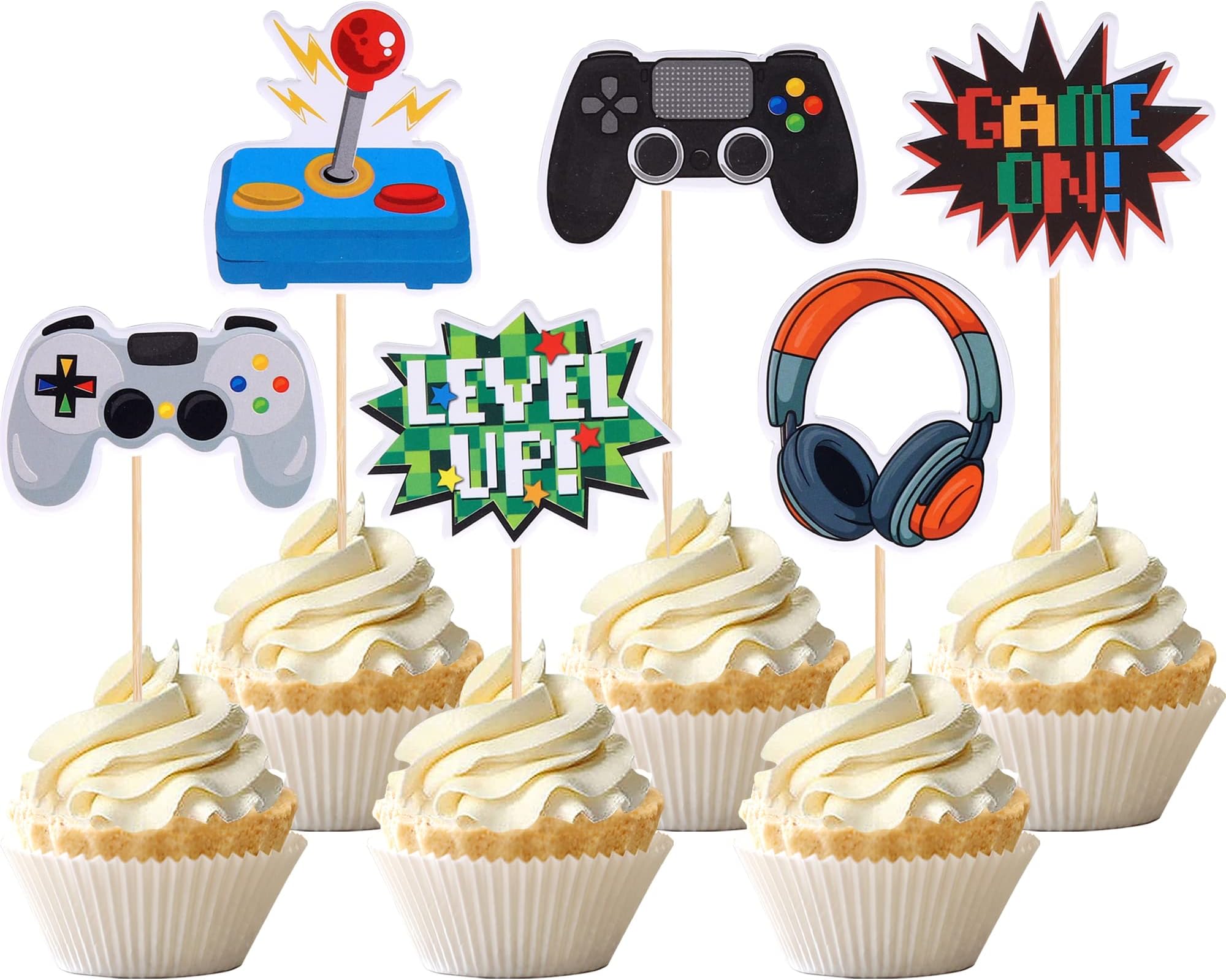 Amazon.com: Nuenen 96 Pcs Video Game Cupcake Decoration Game Themed ...
