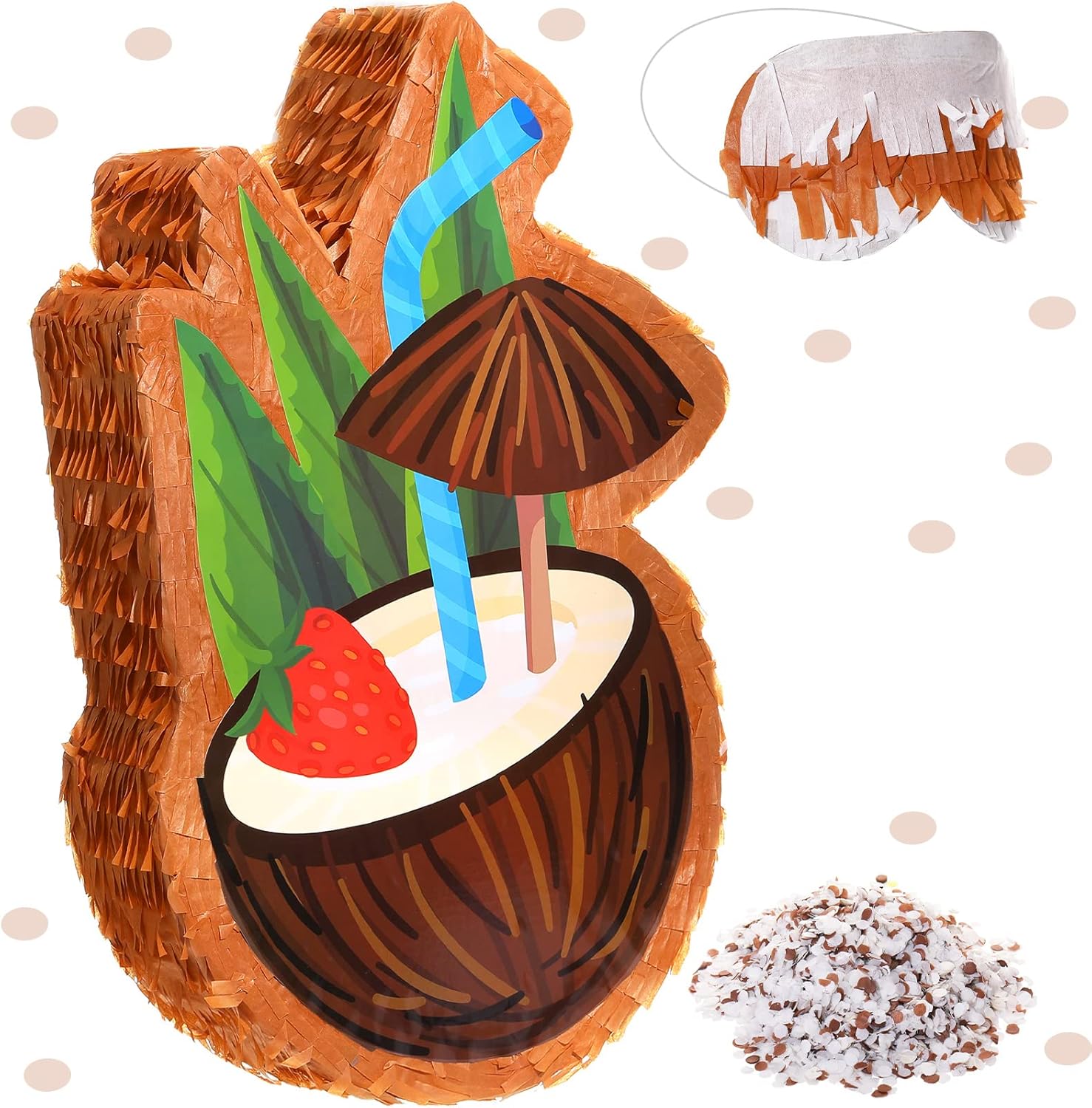 Amazon.com: Small Coconut Pinata with Stick and Blindfold Confetti ...