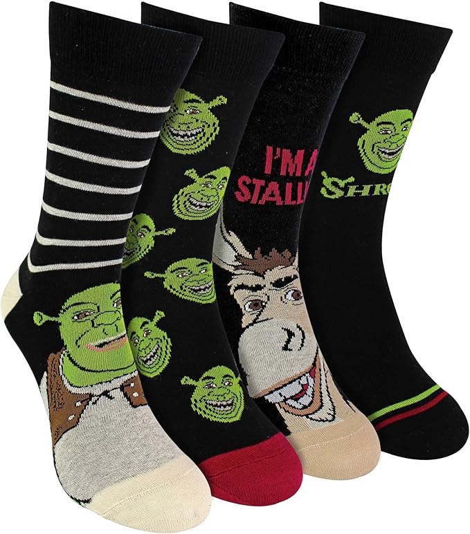 Shrek 4 Pairs Multipack Mens Socks | Breathable Fun Novelty Donkey ...