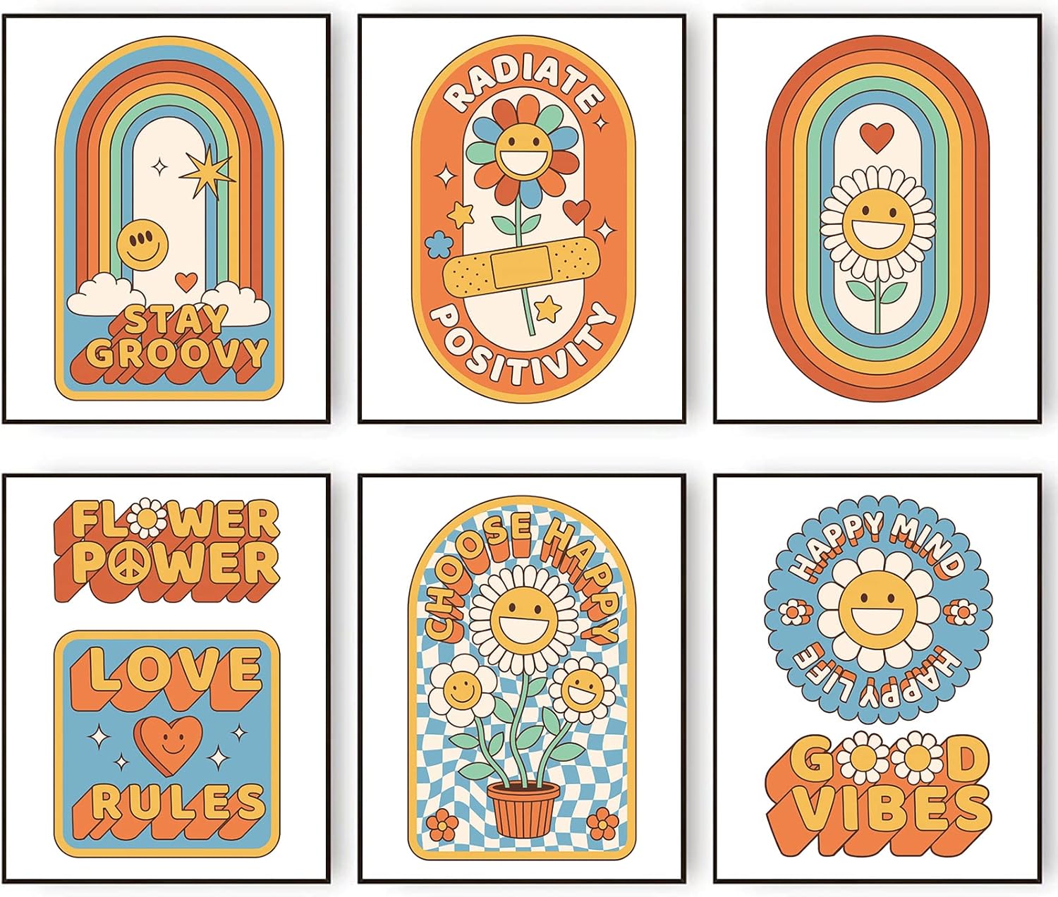 Admmixoo Retro Flower Power Wall Art Groovy Hippie 60s 70s Posters ...