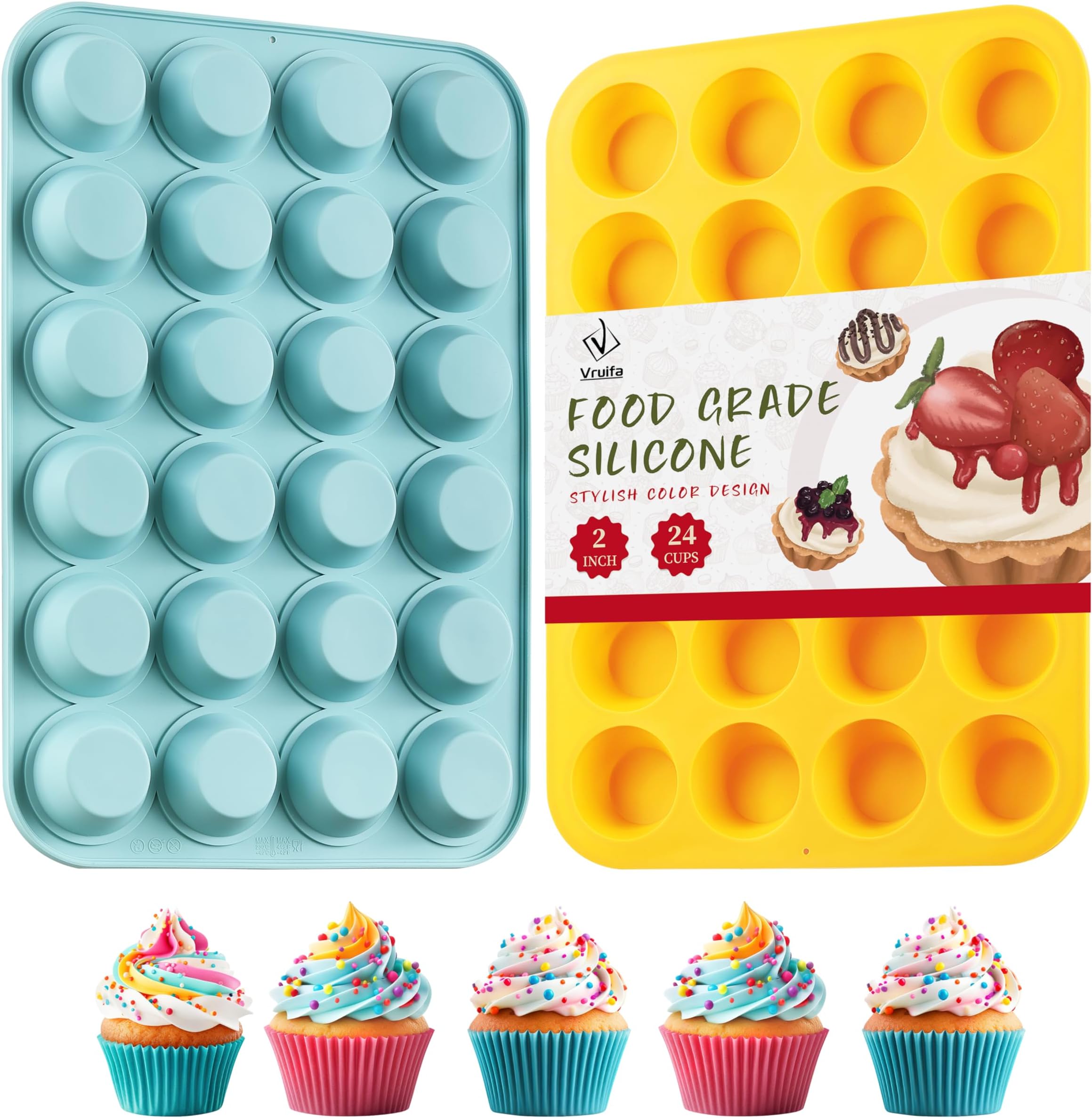 Amazon.com: VRUIFA 2PCS Silicone Mini Muffin Pan, 24 Cups Nonstick Mini ...