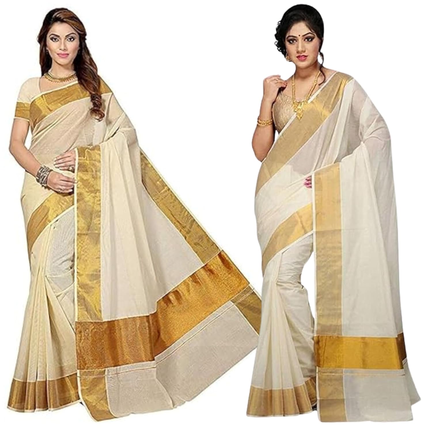 Buy MAT Kuthampully Kerela Onam Wear Flora Jari Woven Cotton Kasavu ...