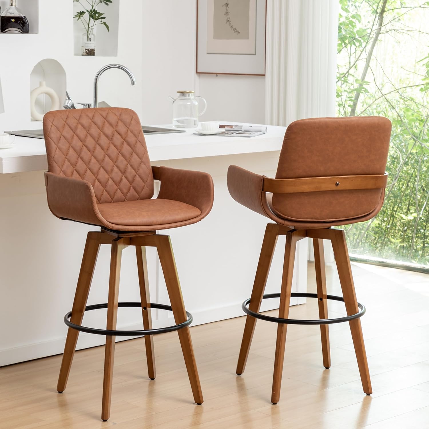Amazon.com: HOCEWI Counter Height Stools Set of 2, 26 Inch Mid Century ...