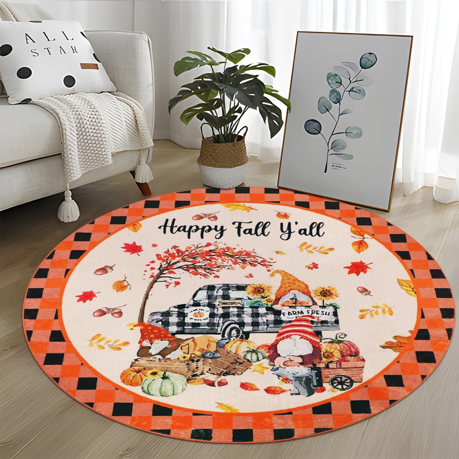 Falflor Seasonal Round Area Rug 6ft Washable Round Area Mat Non Slip ...