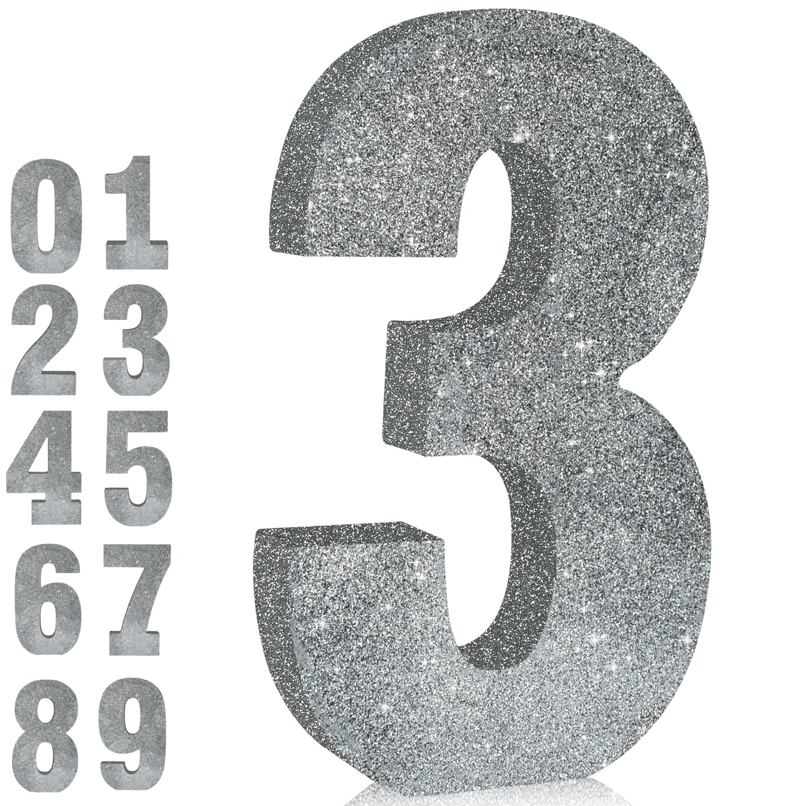 Amazon.com: TONIFUL 8 Inch Silver Glitter Number 3 Table Centerpiece 0 ...