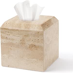 WORHE Tissue Box Cover Italy Natural Travertine Stone Heavy Duty Square ...