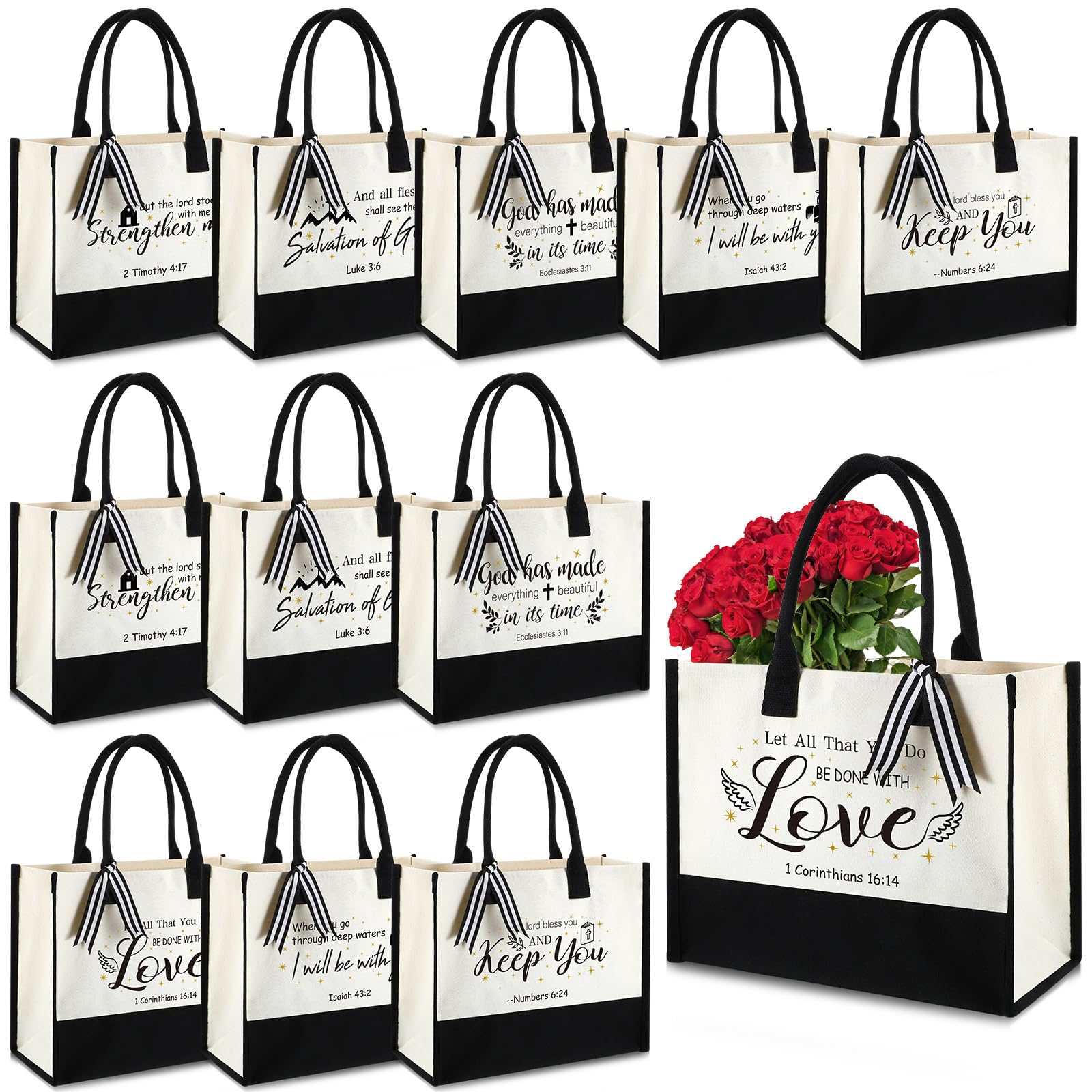 Amazon.com: Abbylike 12 Pcs Christian Canvas Tote Bag Bulk Bible Bride ...