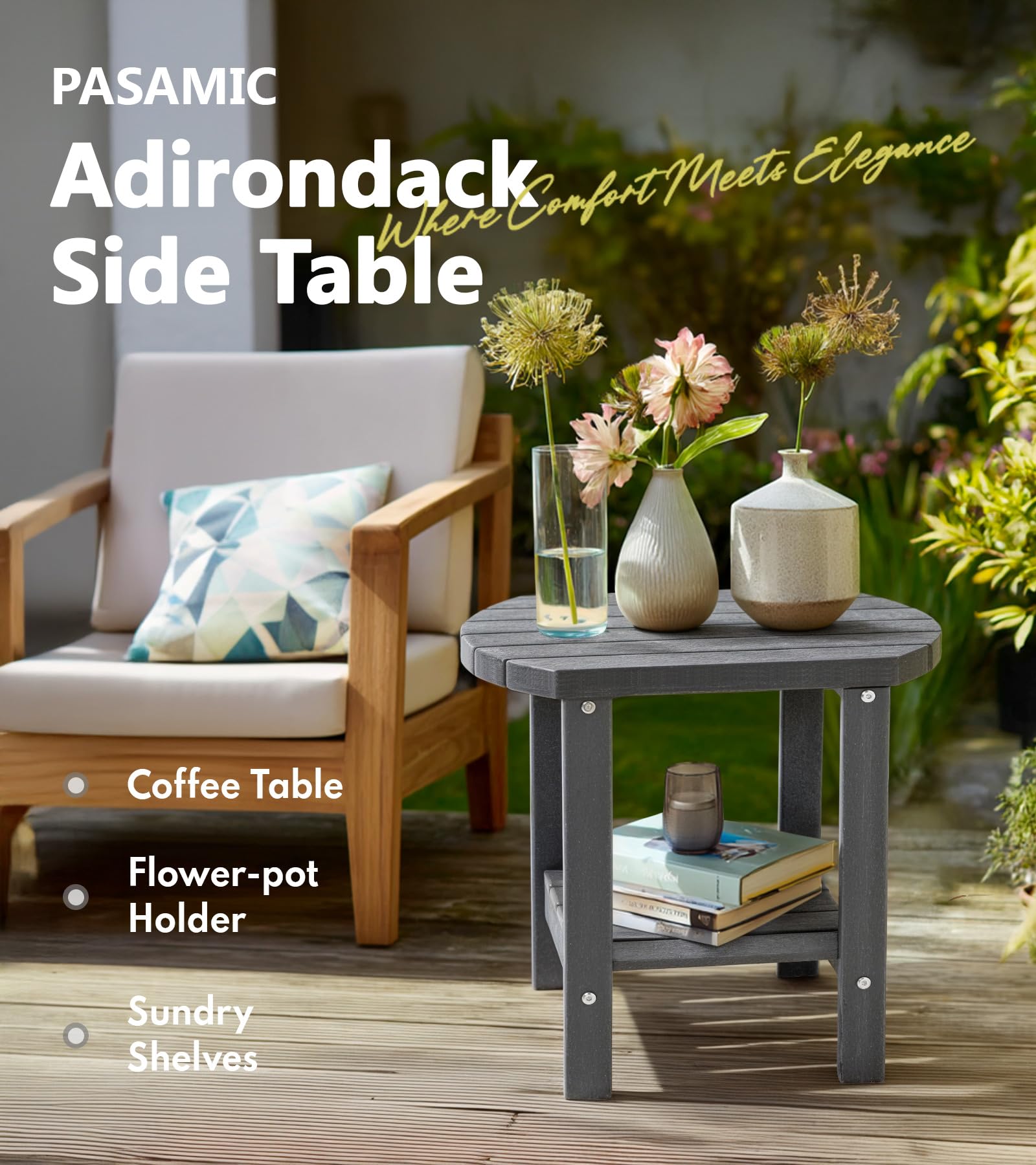 Snapklik.com : PASAMIC 2-Tier Adirondack Oval Outdoor Side Table, HDPE ...