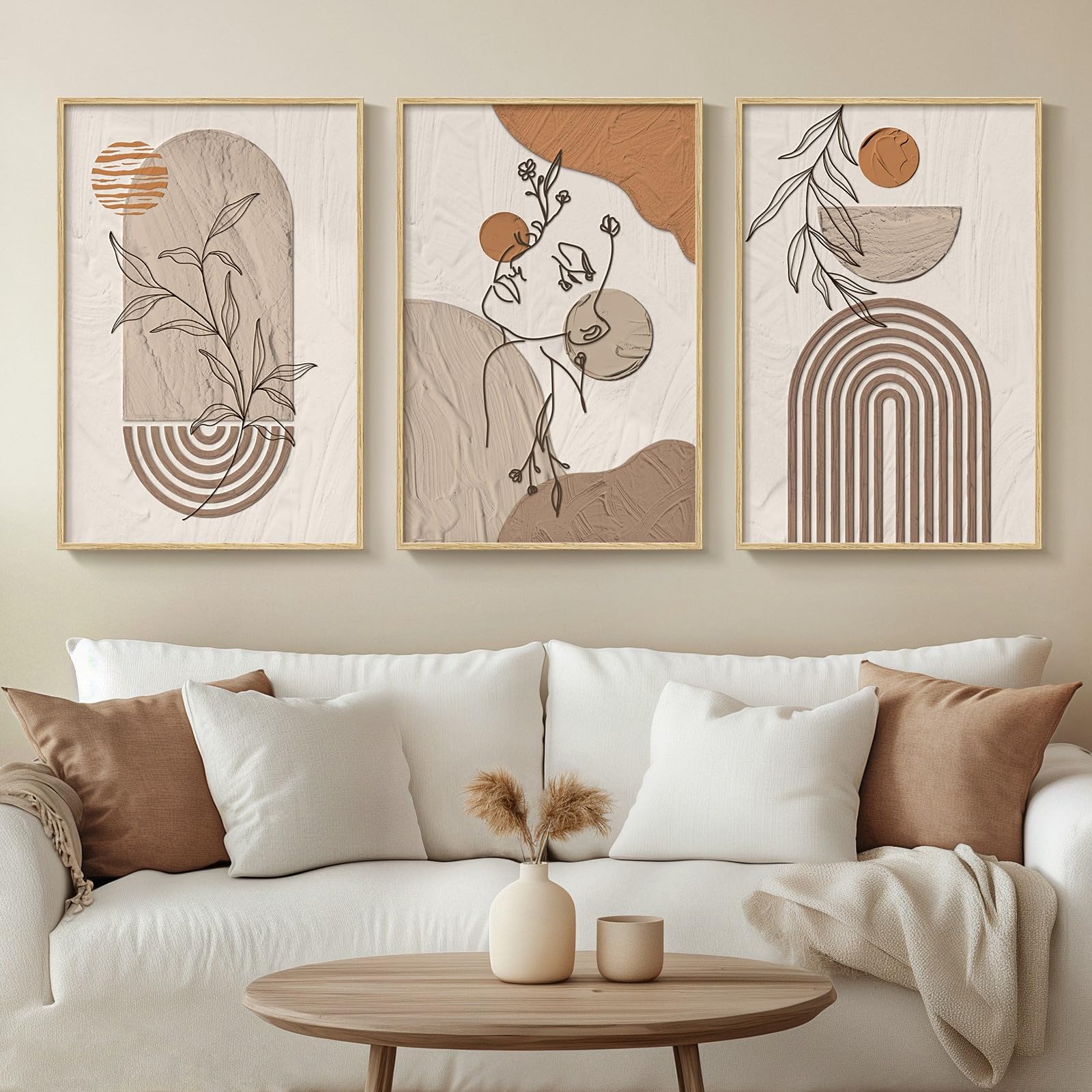 Amazon.com: Large Boho Neutral Framed Canvas Wall Art, Set of 3 Piece ...