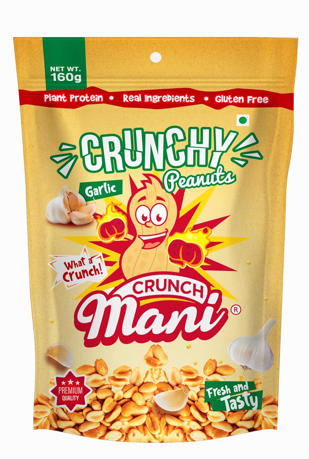 Crunchmani - Garlic Flavoured Roasted Peanuts | Pack of 2 (320gm ...