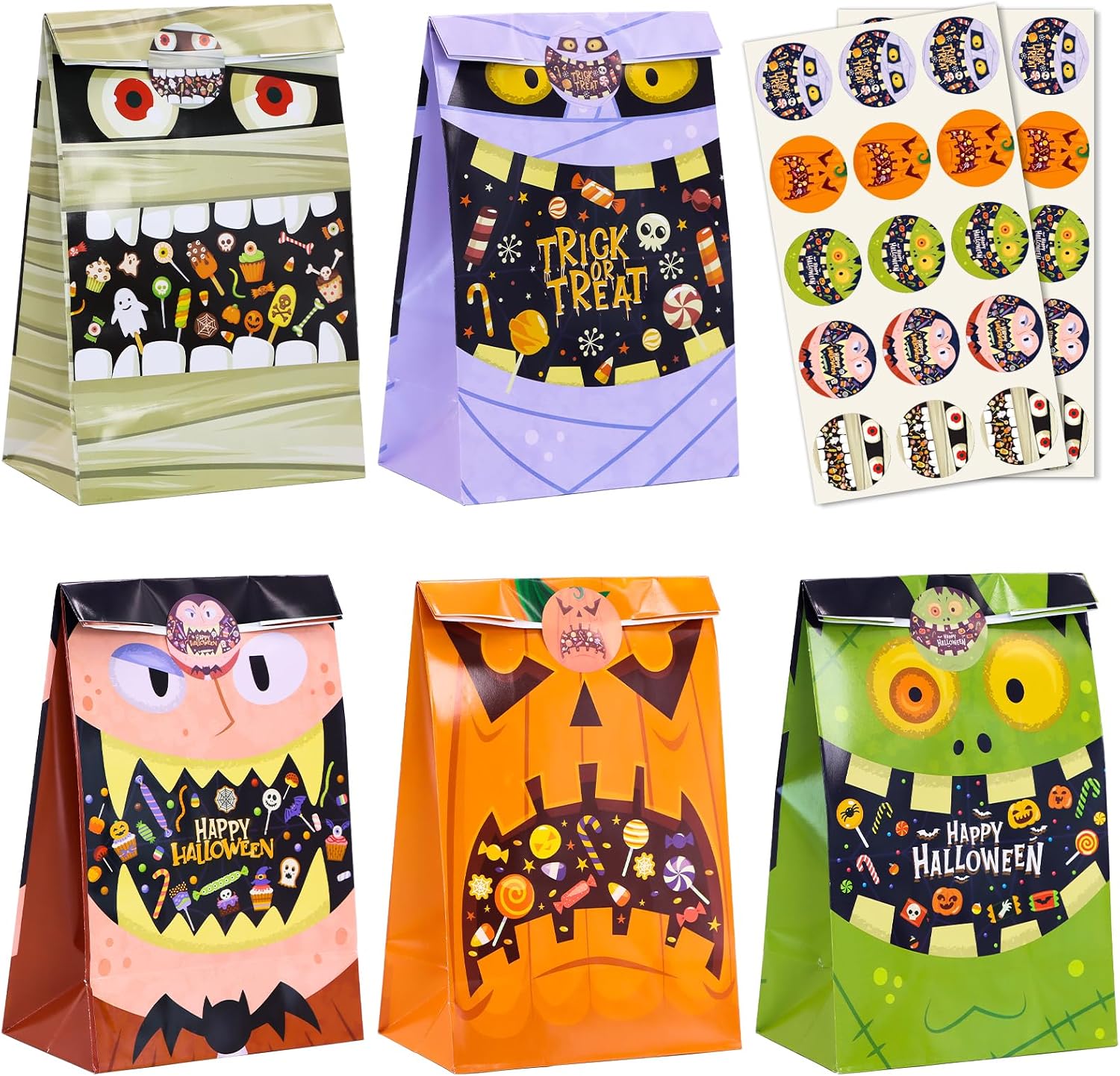 Amazon.com: Halloween bags trick or treat gift bags for kids, 5 Designs ...