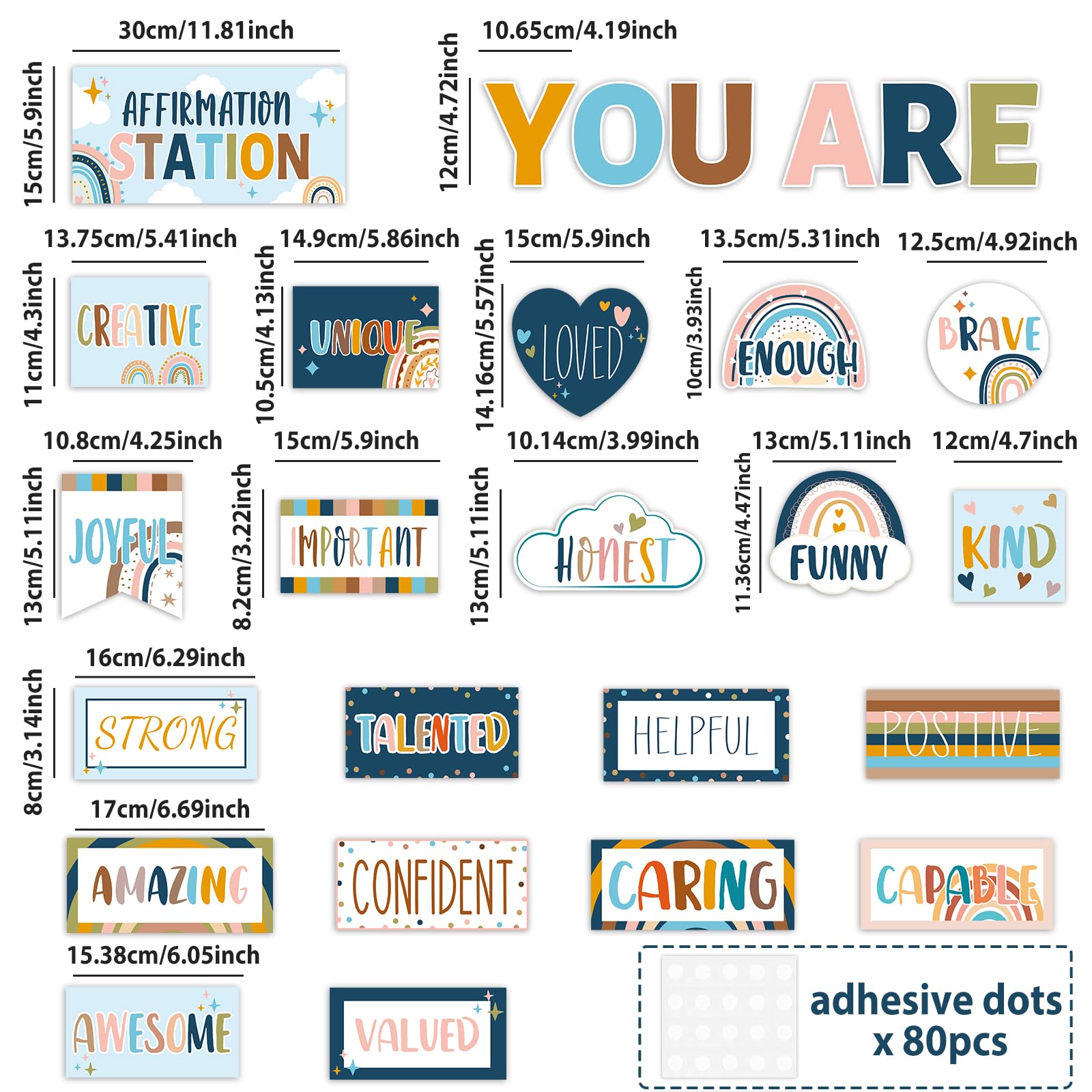 Buy Boho Affirmation Station Bulletin Board Set Rainbow Bulletin Board ...