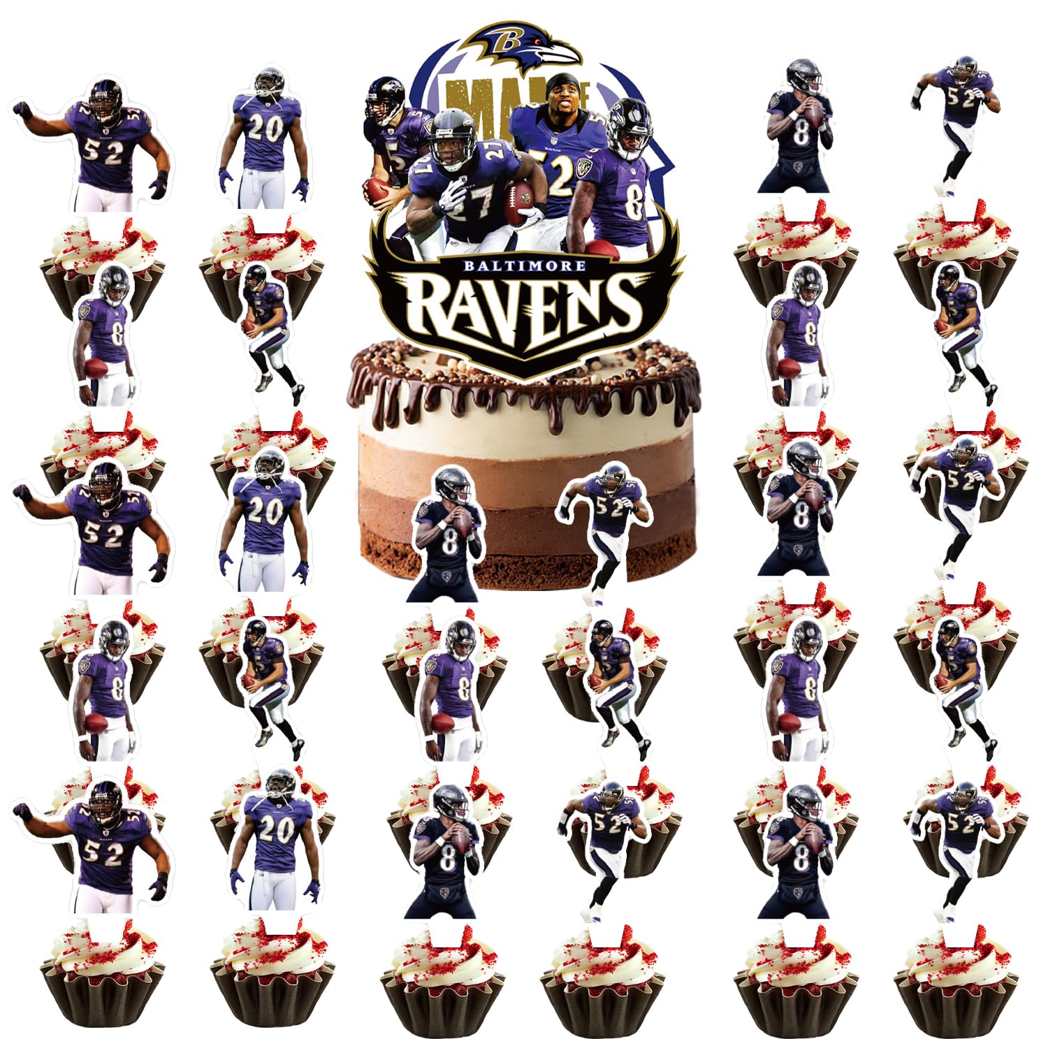 Amazon.com: 25Pack Ravens Cake Toppers Cupcake Toppers,Ravens Birthday ...