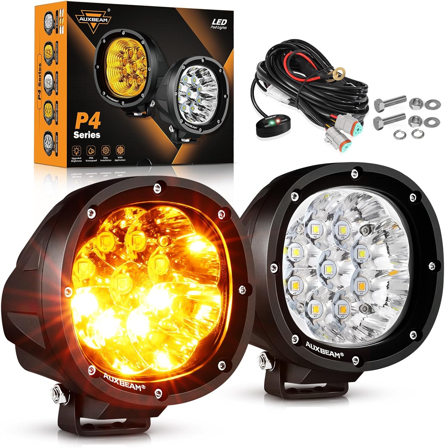Auxbeam 6 Modes Amber White Led Lights 4 Inch 90w Round Off Road Fog