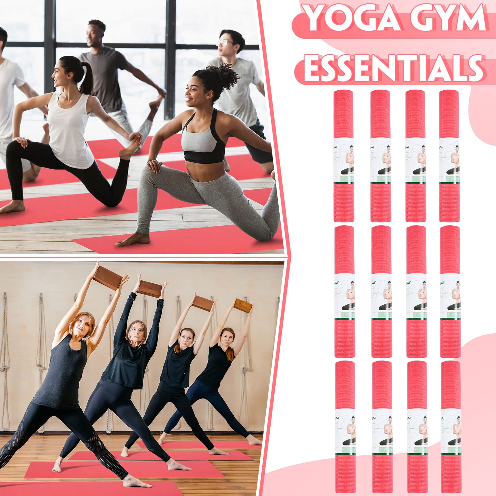 Snapklik.com : Amylove 12 Pieces Yoga Mats Bulk 68x24x0.12 Inch ...