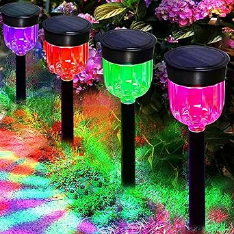 4 PCS Plastic Solar Pathway Lights Outdoor, Color Changing LED Solar ...