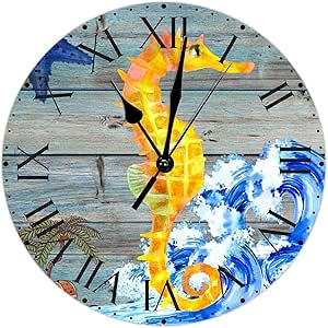 Amazon.com: Rustic Starfish Seahorse PVC Clock Ocean Wave Frameless ...