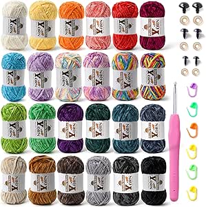 Amazon.com: Sekafris 24 Pack Multicolor Crochet Yarns, Fluffy Chunky ...