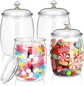 Amazon.com: Nuogo 4 Pcs Plastic Candy and Cookie Jars with Lids Clear ...