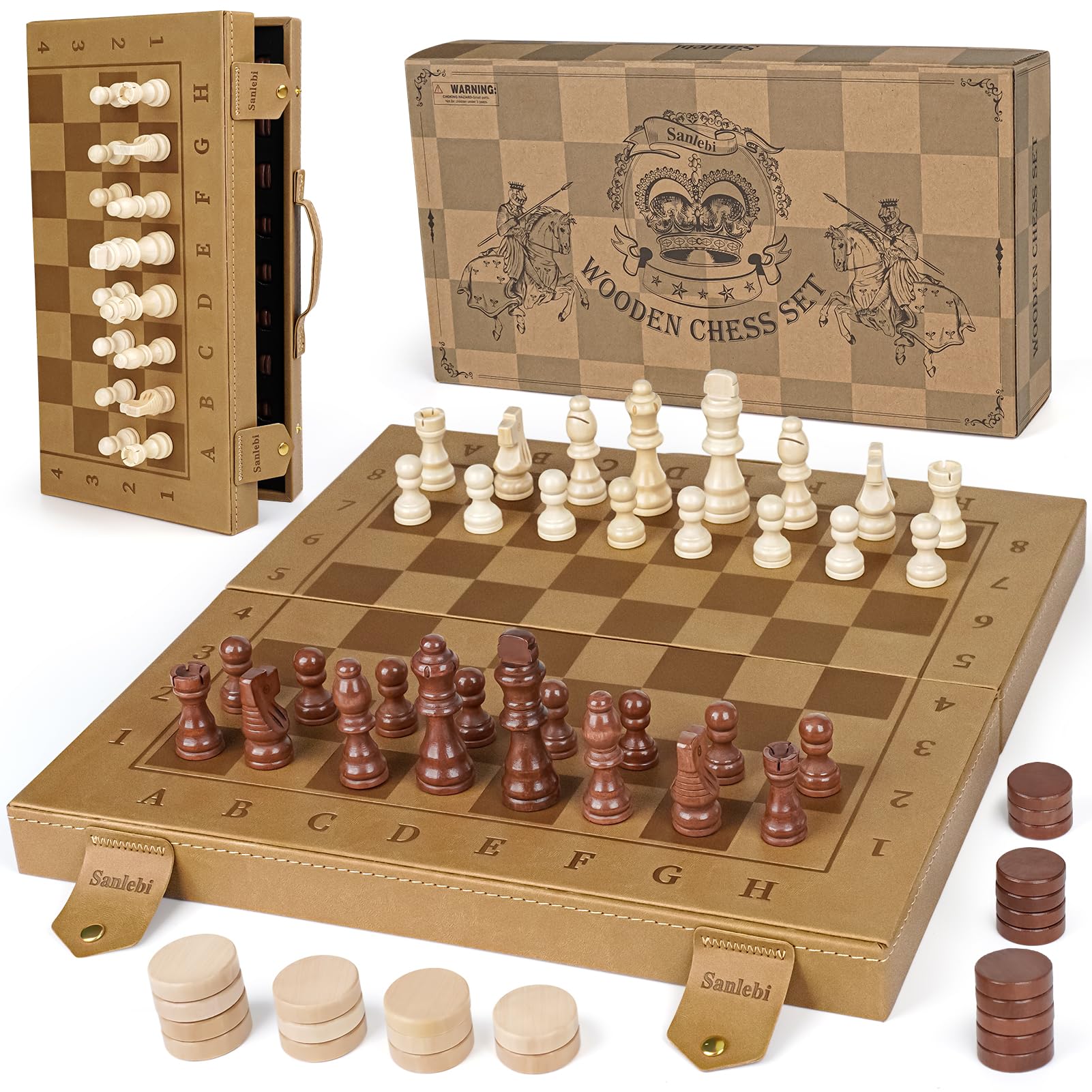Sanlebi Magnetic Chess and Draughts Set 2 In 1-15’’ Leather Travel ...