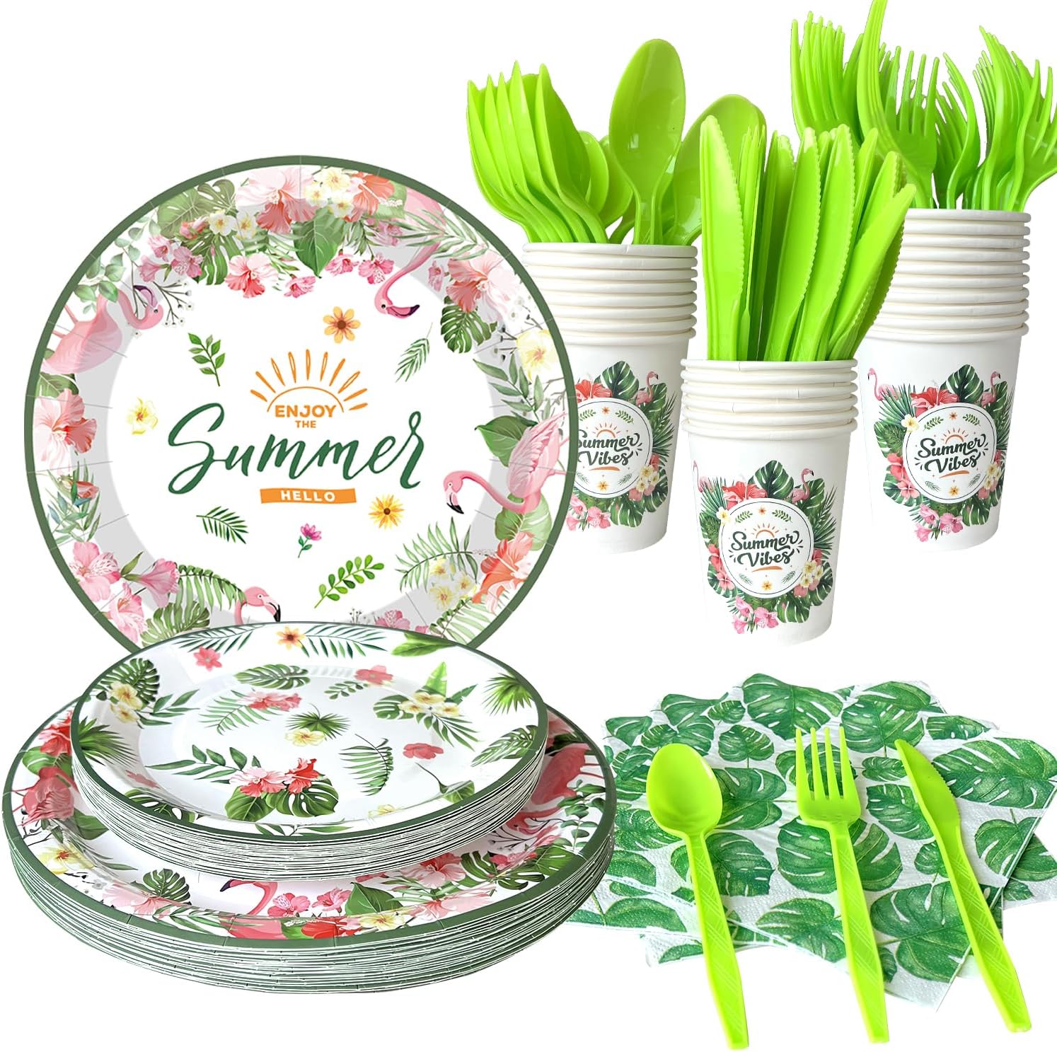 Amazon.com: LipLopBest 200 Pcs Hawaiian Party Tablewear Sets Tropical ...