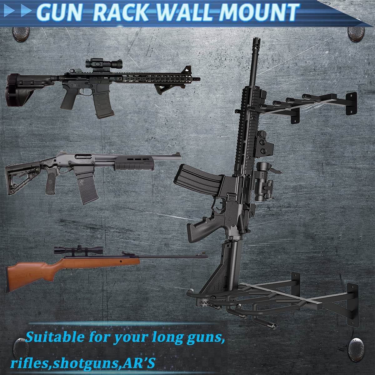 Buy Nswern Gun Rack Wall Mount 2x3-slot Gun Free-Standing Rifle Rack ...