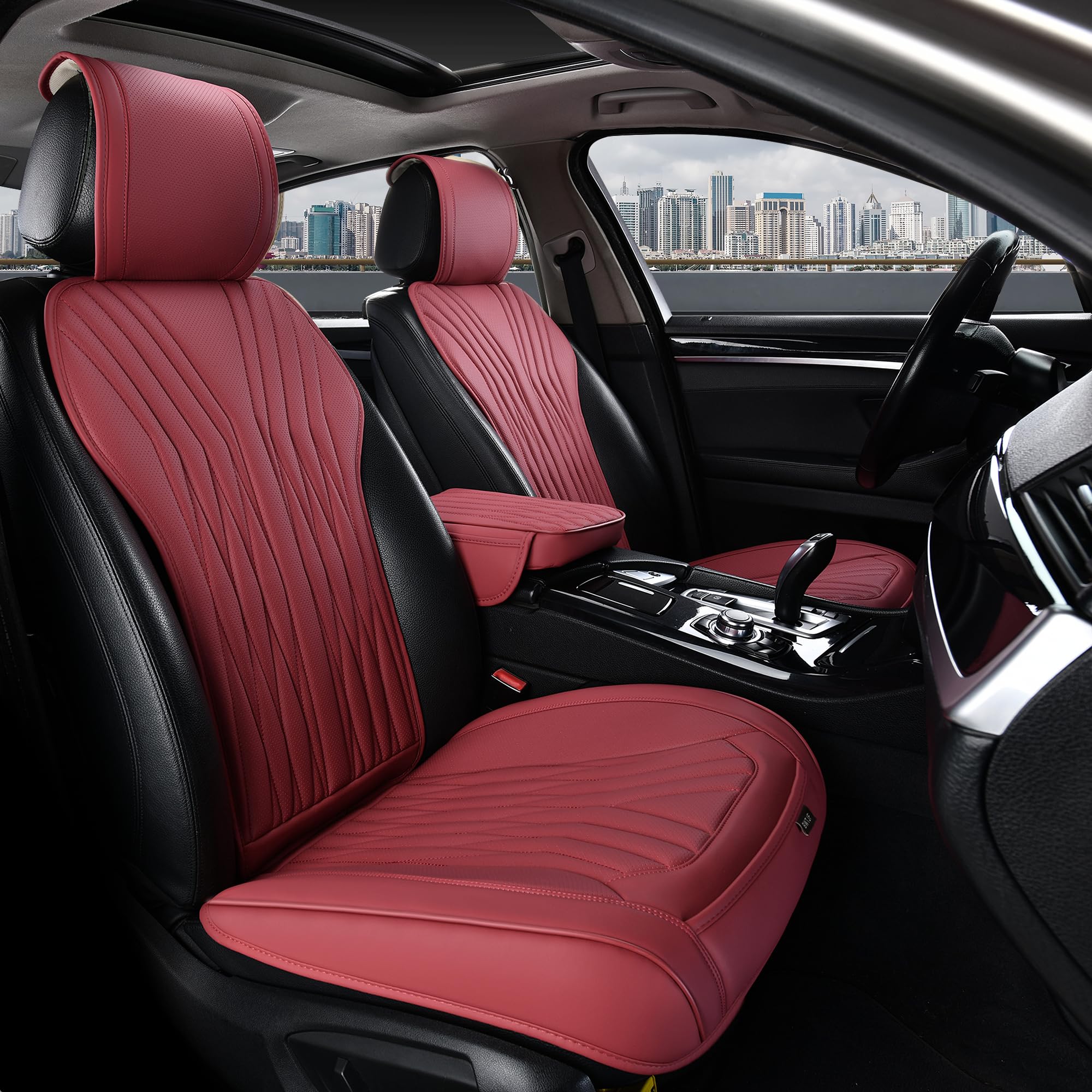 Snapklik.com : BWTJF Leather Front Car Seat Covers Wine Red, 2 Pack ...