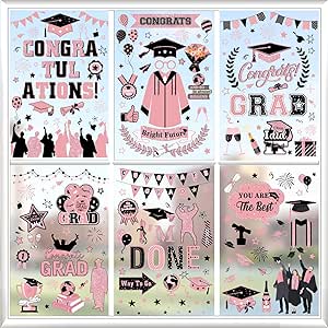 Amazon.com: Kreatwow 6pcs Graduation Window Stickers Pink Graduation ...