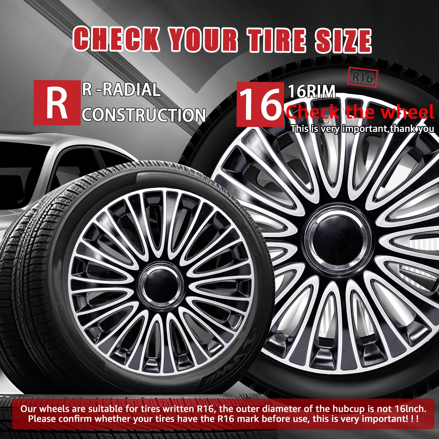Snapklik.com : PRIJESSE Auto Hubcap Set, R16 Hubcap Wheel Cover ...