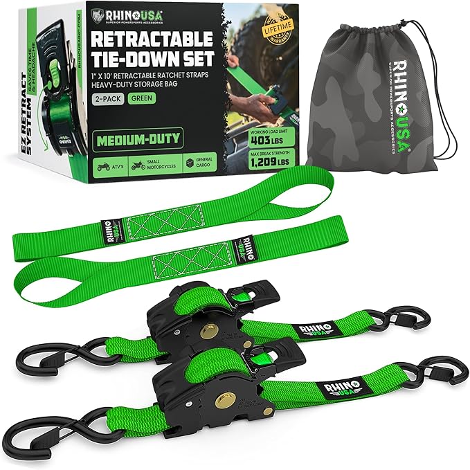 Rhino USA Retractable Ratchet Straps (2-Pack) - 1 Inch x 10 Feet (1 ...
