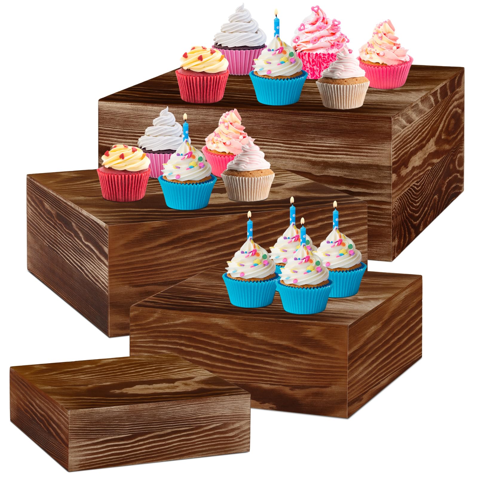Amazon.com: Roowest Set of 4 Wood Display Risers Rustic Cupcake Stand ...