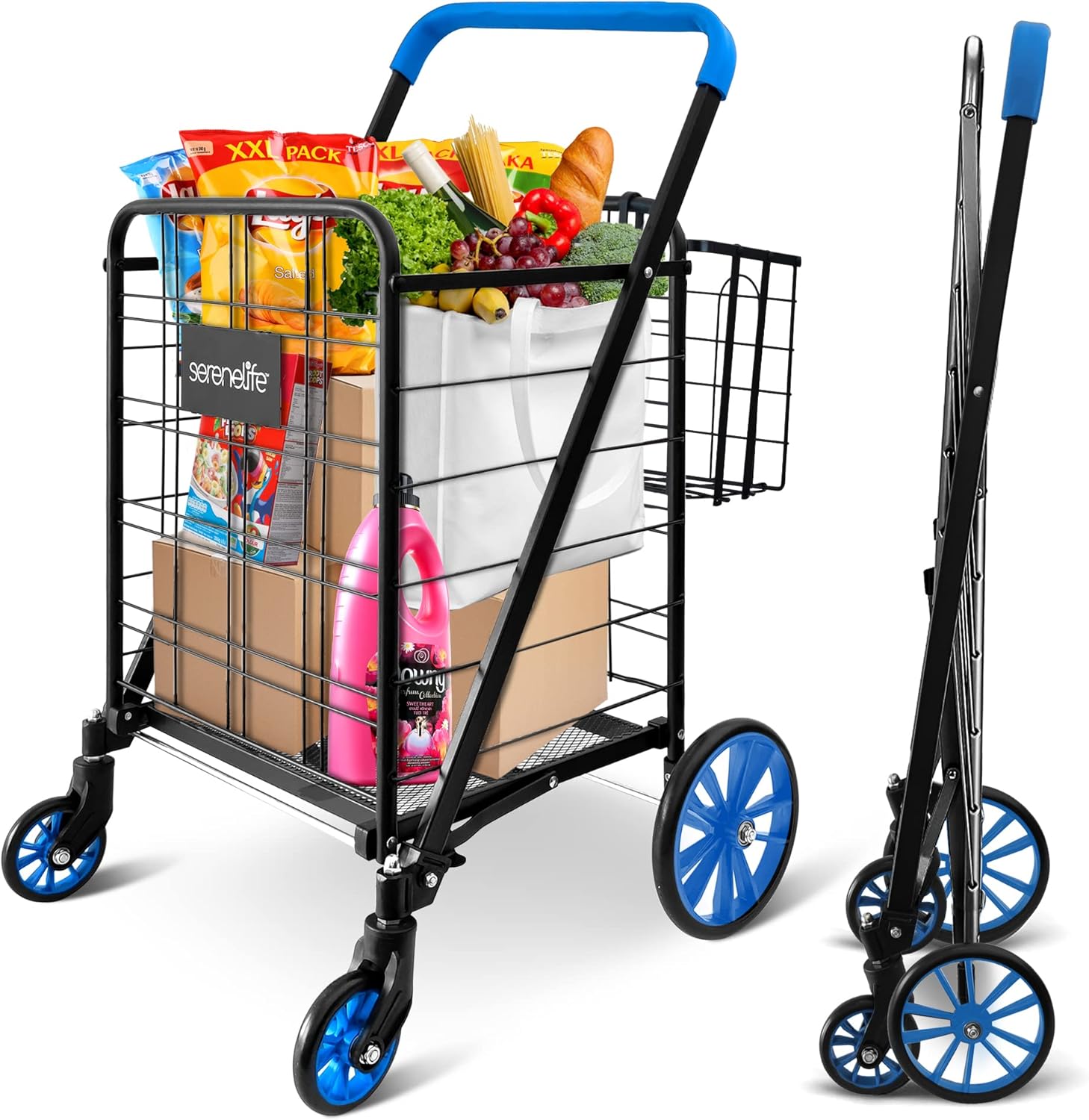 Amazon.com: SereneLife Shopping Cart - Swivel Front Wheels, Portable ...