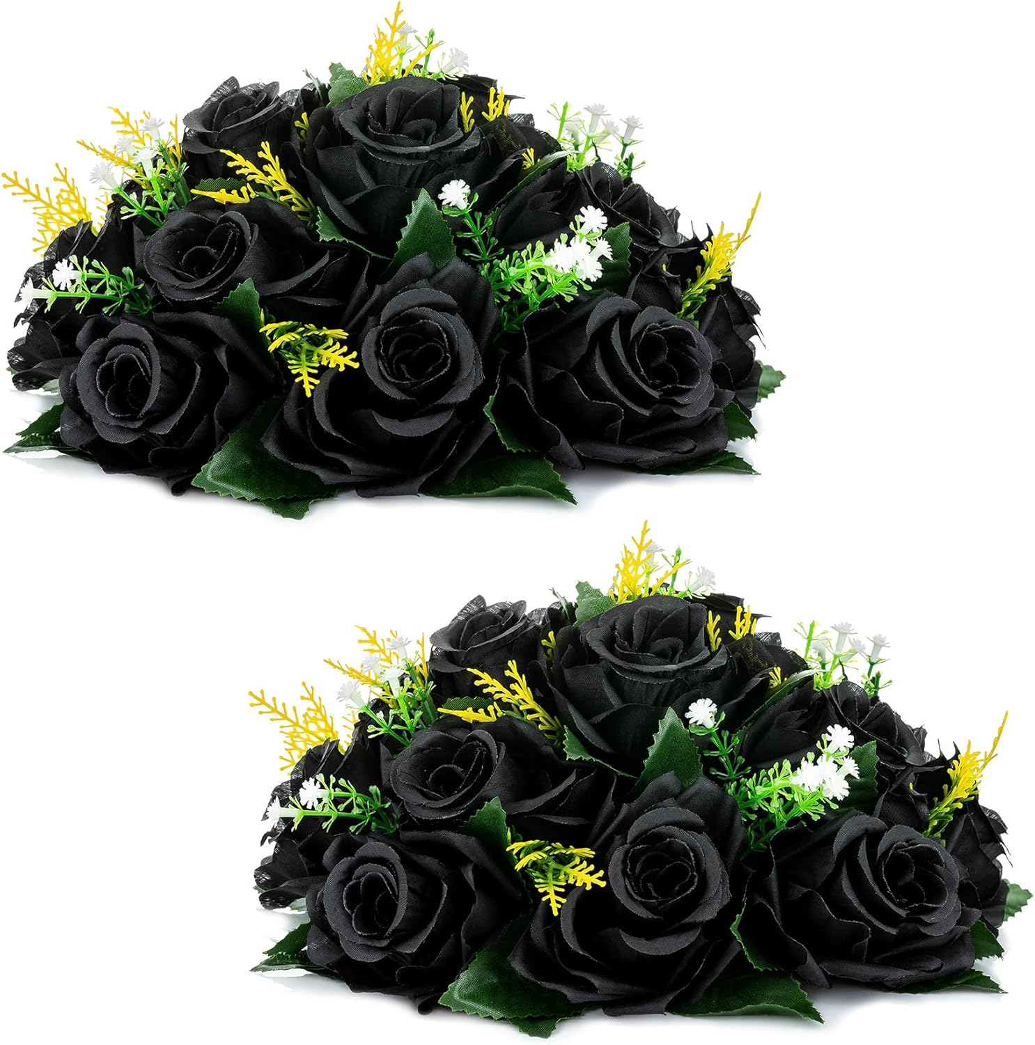 NUPTIO Black Roses Artificial Flowers Pcs of 2 Fake Flower Bouquet ...