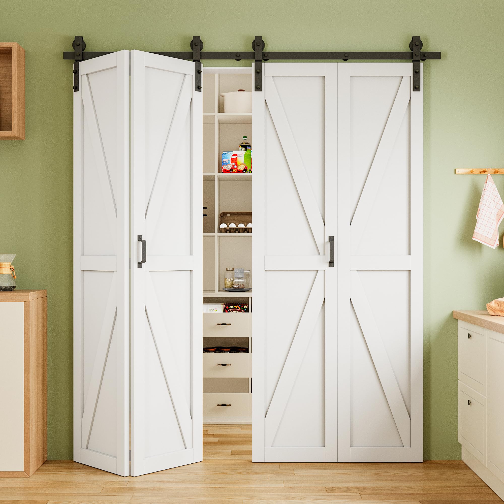 Pre-Assembled Solid Core Panels Bifold Barn Door, White Primed Finish ...