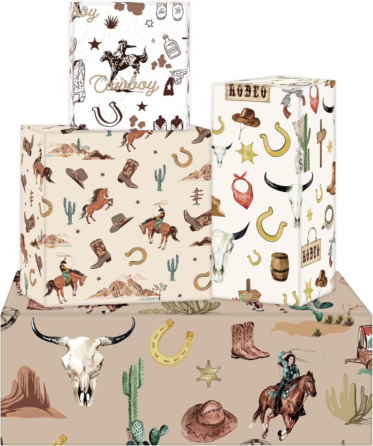 Amazon.com: CRASHOT Western Cowboy Wrapping Paper - 12 Sheet Wild West ...