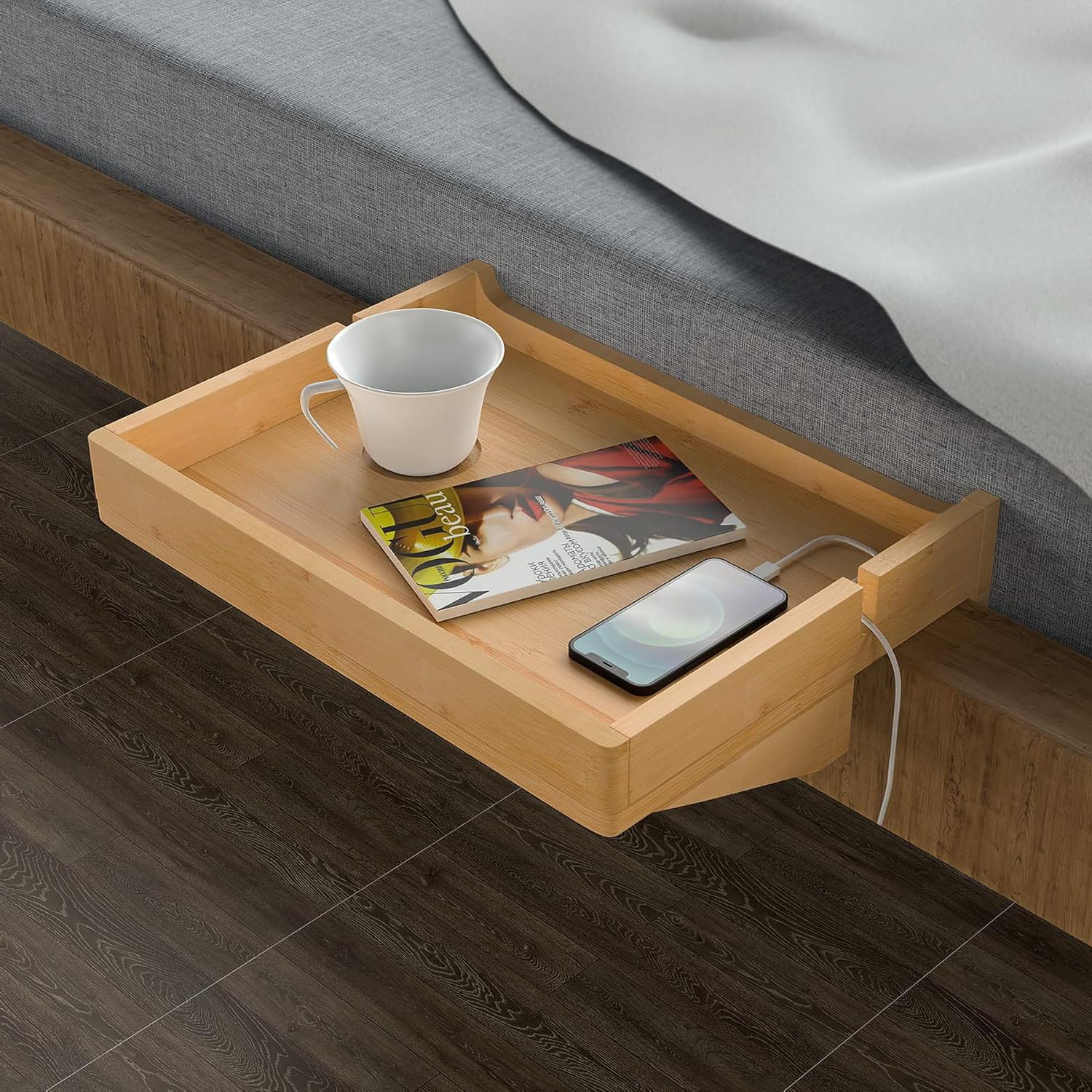 Amazon.com: WRONWA Bamboo Bedside Shelf for Bed, Bunk Bed Shelf, College Dorm Room Bed Side Clip ...