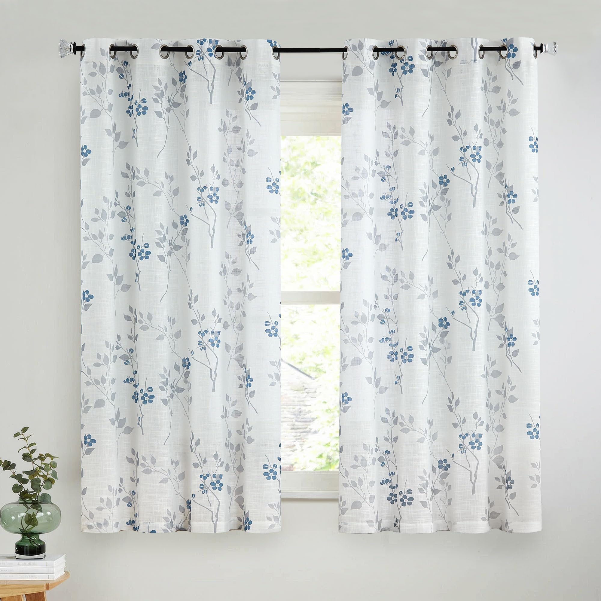 Amazon.com: Semi Sheer Floral Window Curtains 84 Inches Long 2 Panels ...