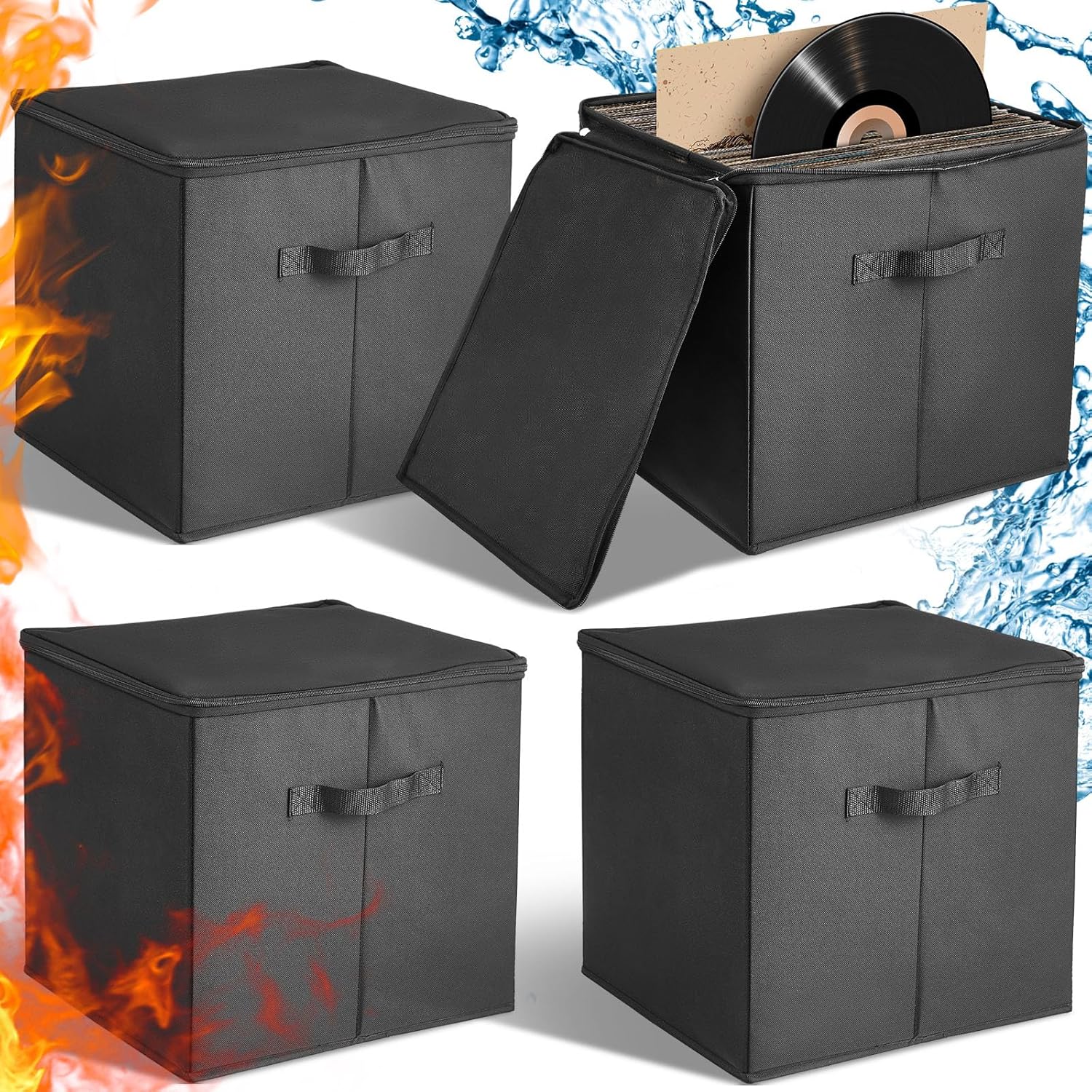 Amazon.com : Suzile Black Vinyl Record Storage Box Holds up to 90 ...