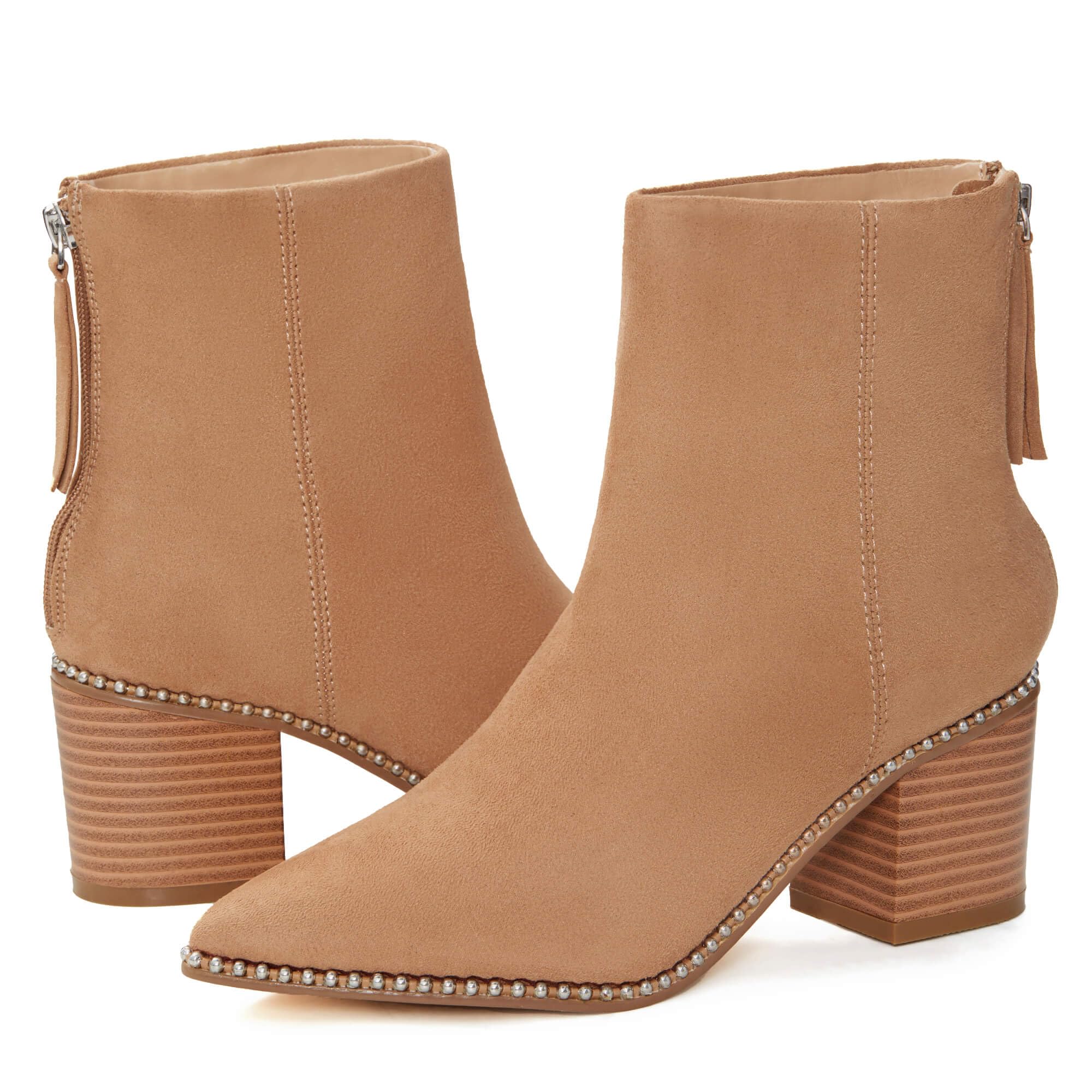 LAICIGO Women's Pointed Toe Ankle Boots Chunky Stacked Heel Back Zipper ...