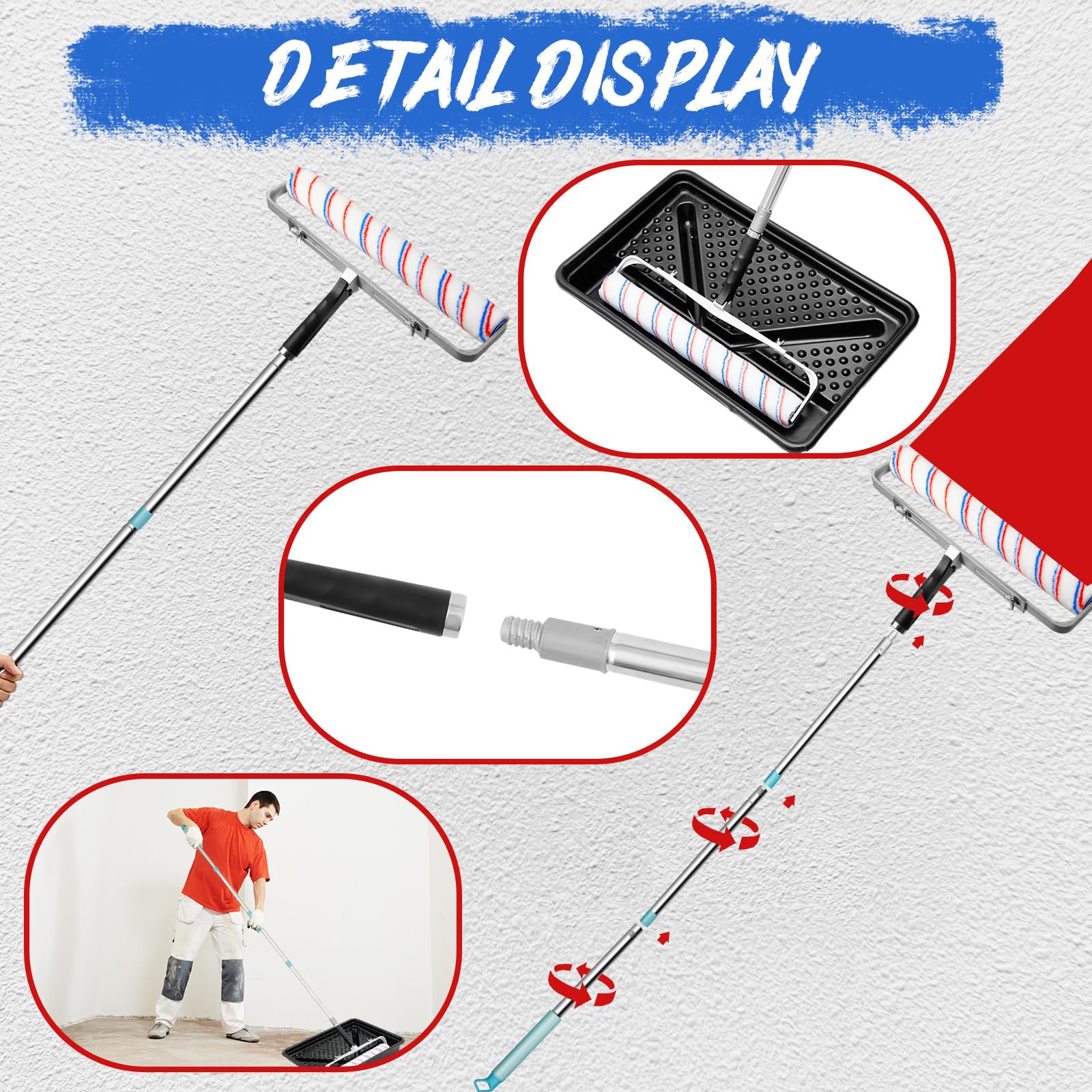 Zhanmai 12 Pcs Large Paint Roller Kit 12-18" Adjustable Roller Frame 1 ...