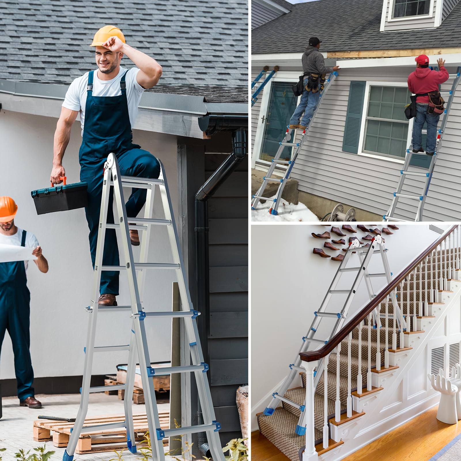 LUISLADDERS Ladder, A Frame 4 Step Ladder Telescoping Ladder, 17 Ft ...