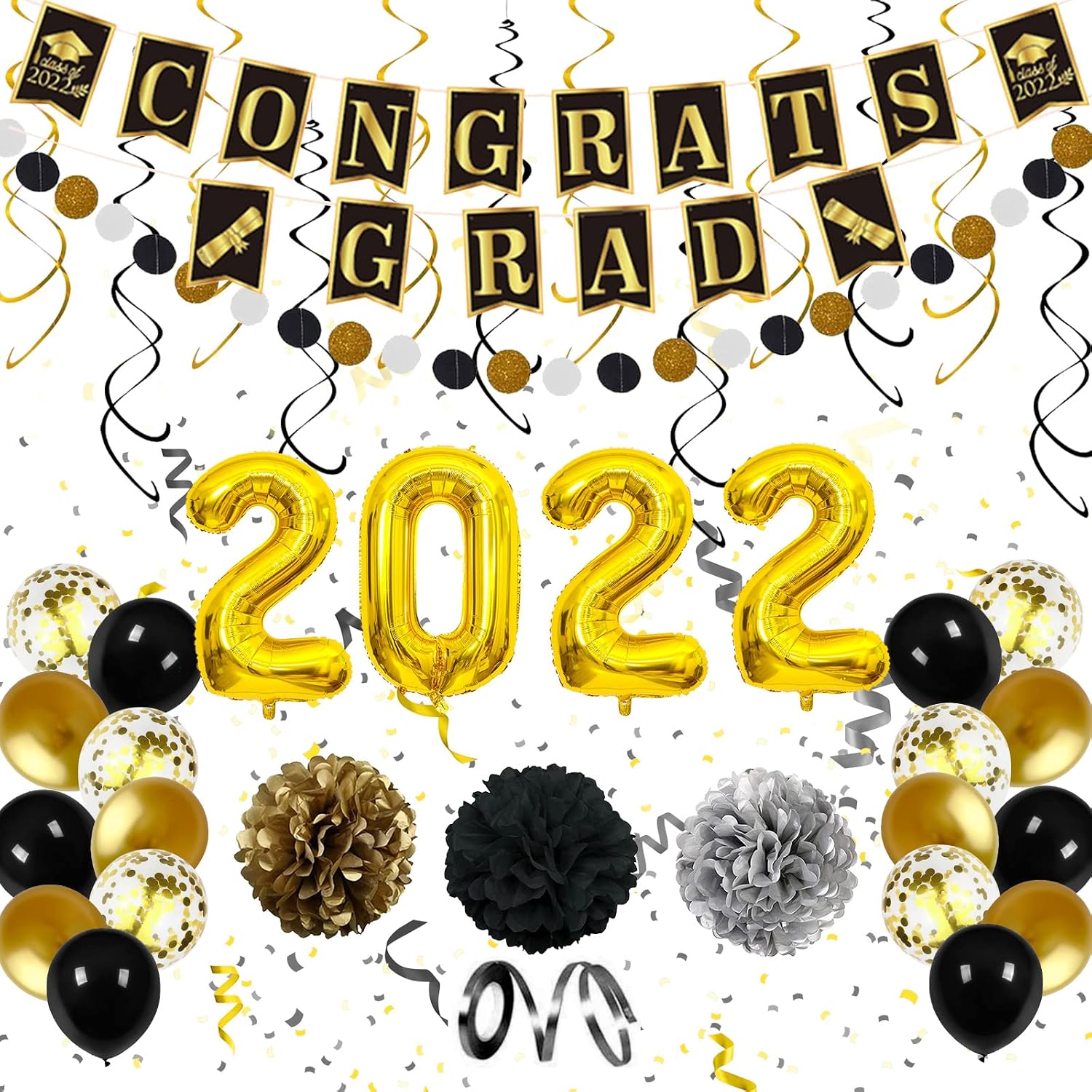 2022 Graduation Party Decorations, Black Gold Congrats Grad Party ...