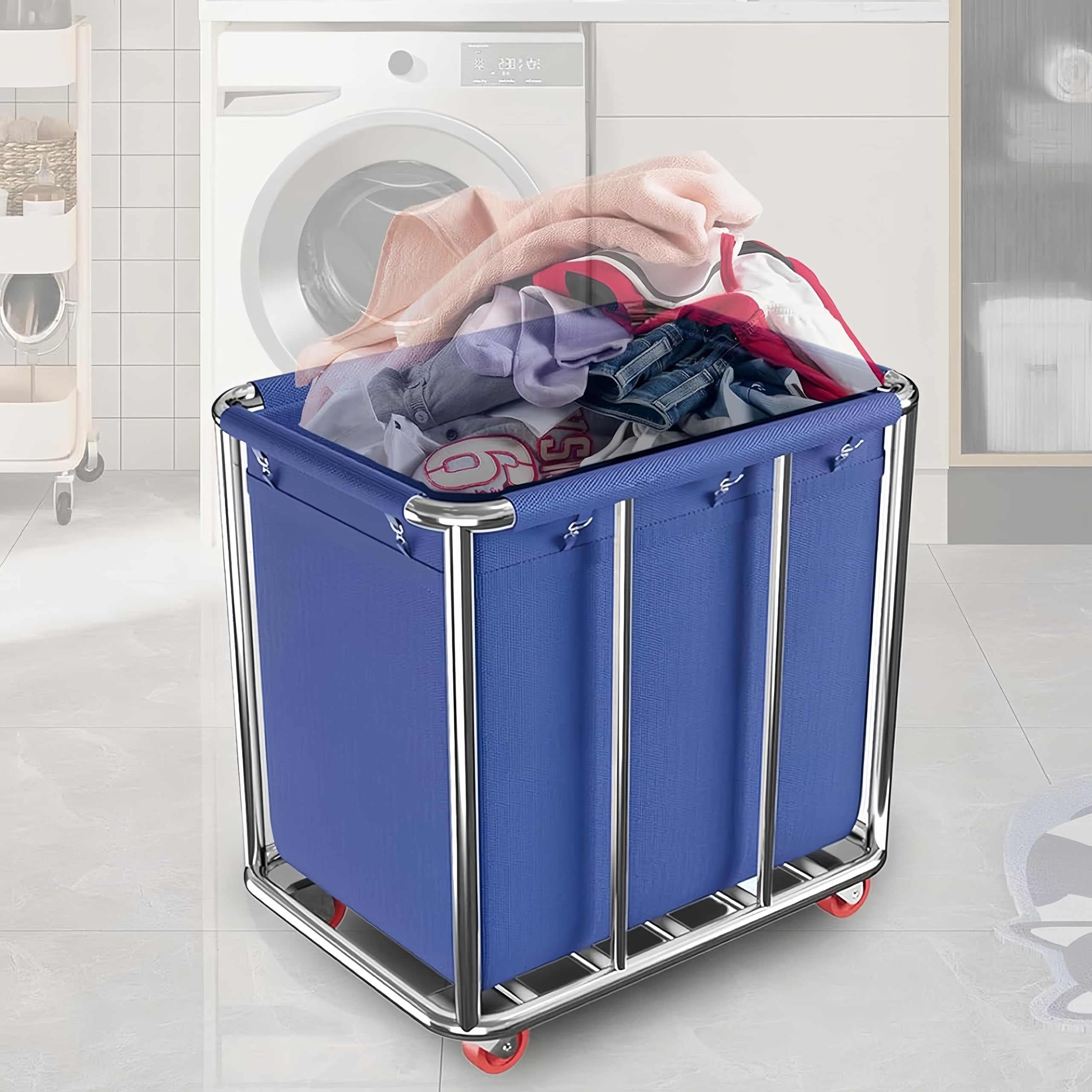 WUDLEP Laundry Trolley, Large Commercial Stainless Steel Laundry ...