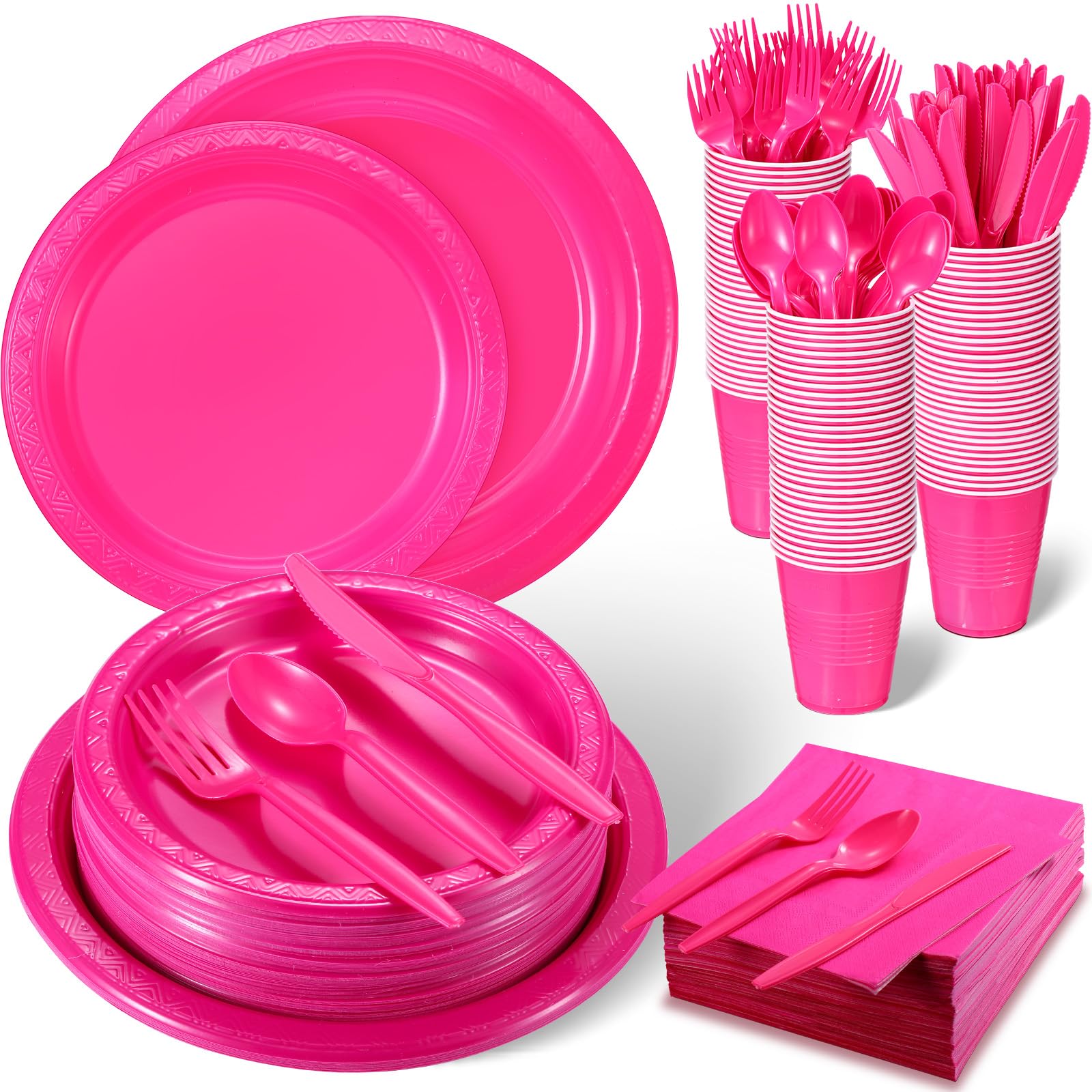 Maxcheck 700 Pcs Valentine's Day Hot Pink Party Supplies Set Included 7 ...