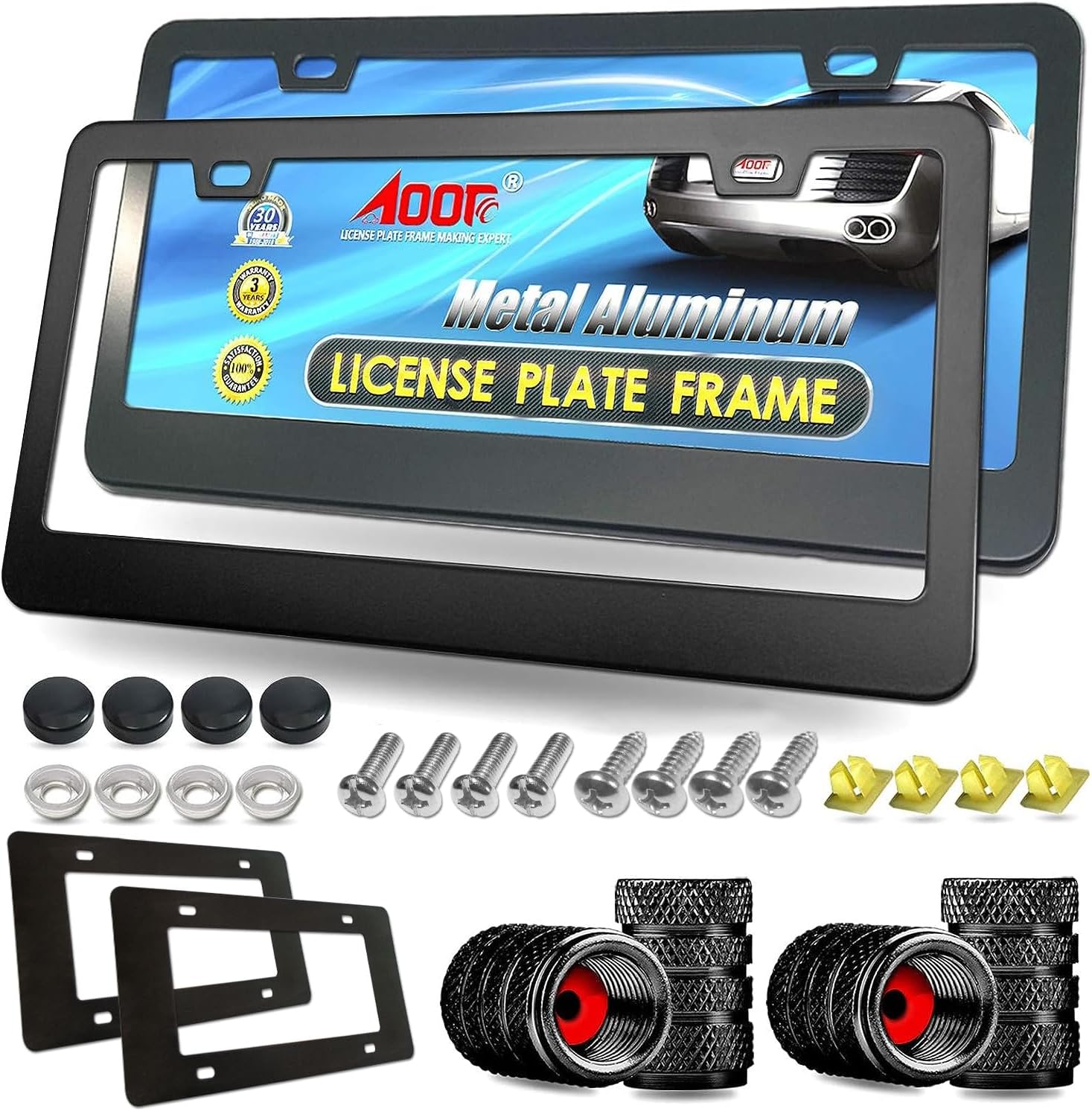 Amazon.com: Matte Black License Plate Frame Holder | 2 Pack | Metal ...