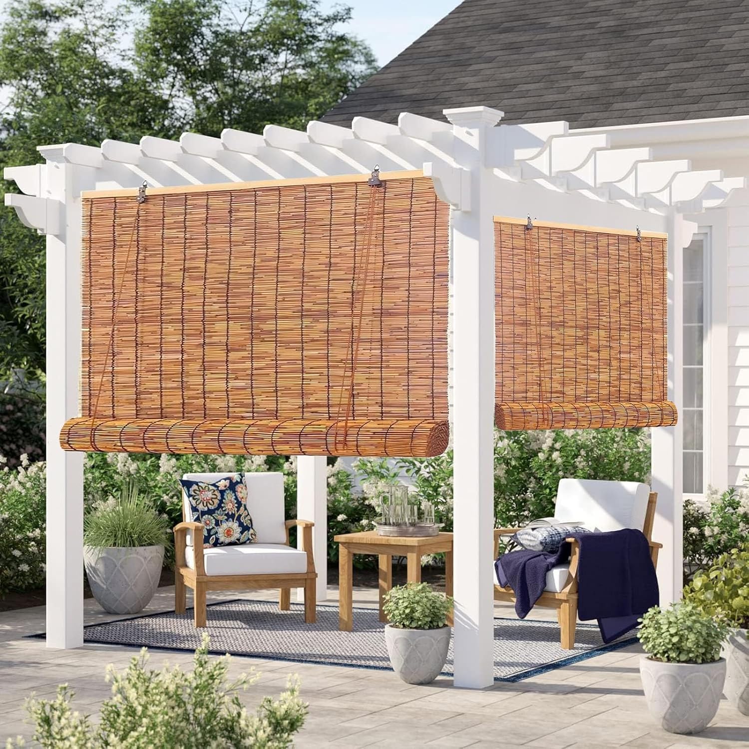 Retro Bamboo Blinds Reed Curtains, Light Filtering Roman Bamboo Shade ...