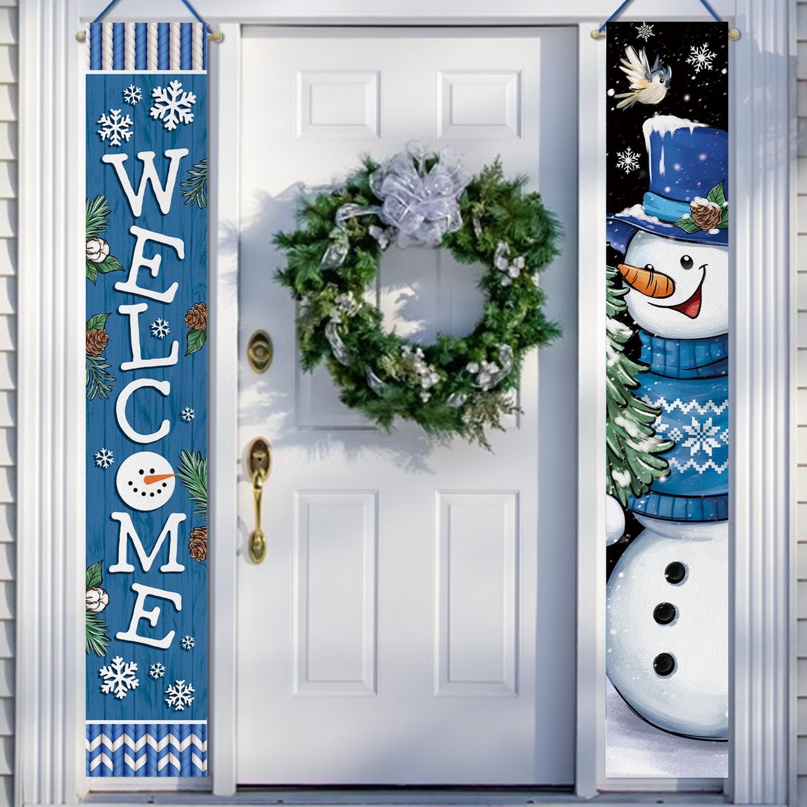 Amazon.com: Tiamon 2 Pcs Christmas Porch Sign Banner Winter Welcome ...